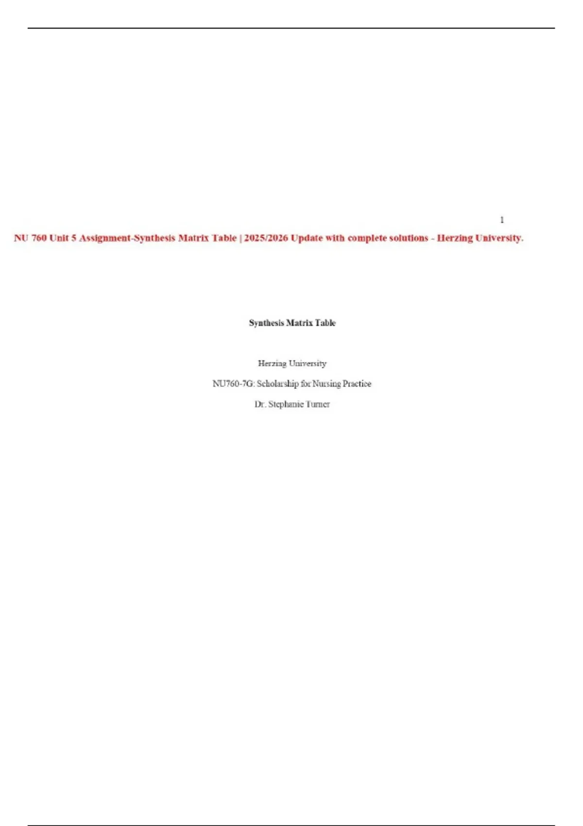 Summary NU 760 Unit 5 Assignment-Synthesis Matrix Table | 2025/2026 ...