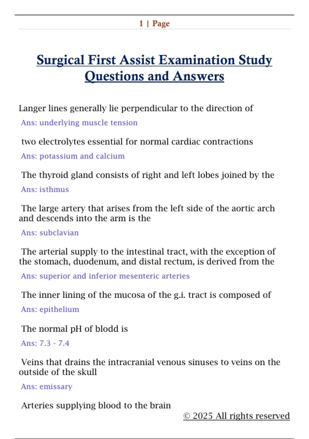 Surgical First Assist Examination Study Questions and Answers ...