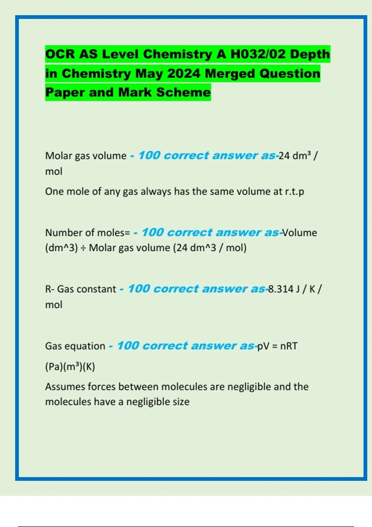 OCR AS Level Chemistry A H032/02 Depth in Chemistry May 2024 Merged ...
