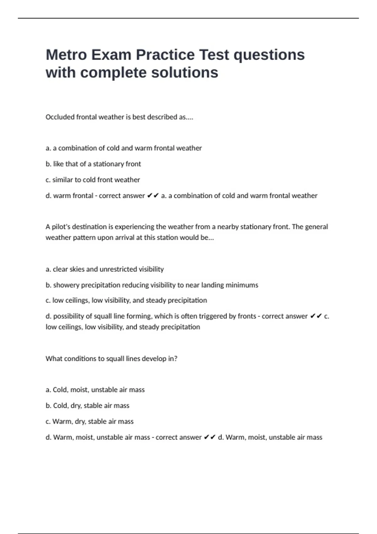 Metro Exam Practice Test questions with complete solutions - Metro ...
