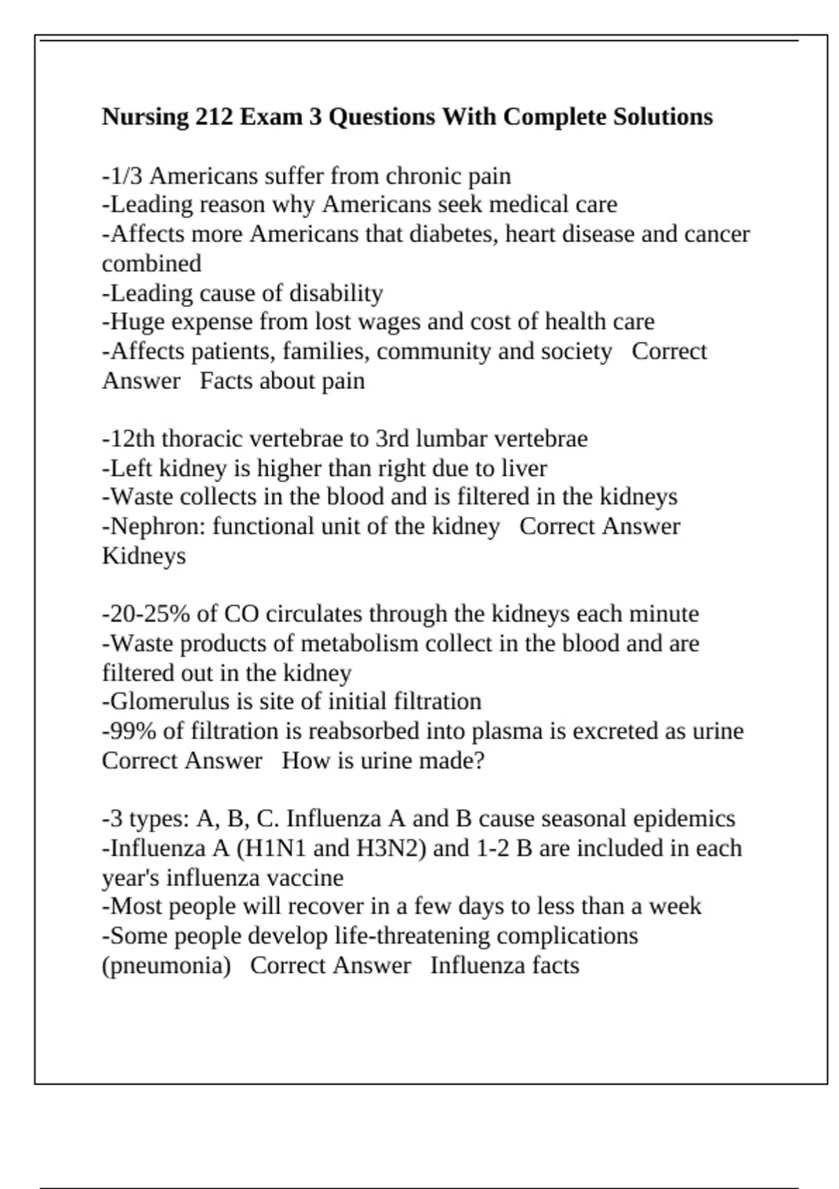 Nursing 212 Exam 3 Questions With Complete Solutions - Nursing 212 ...