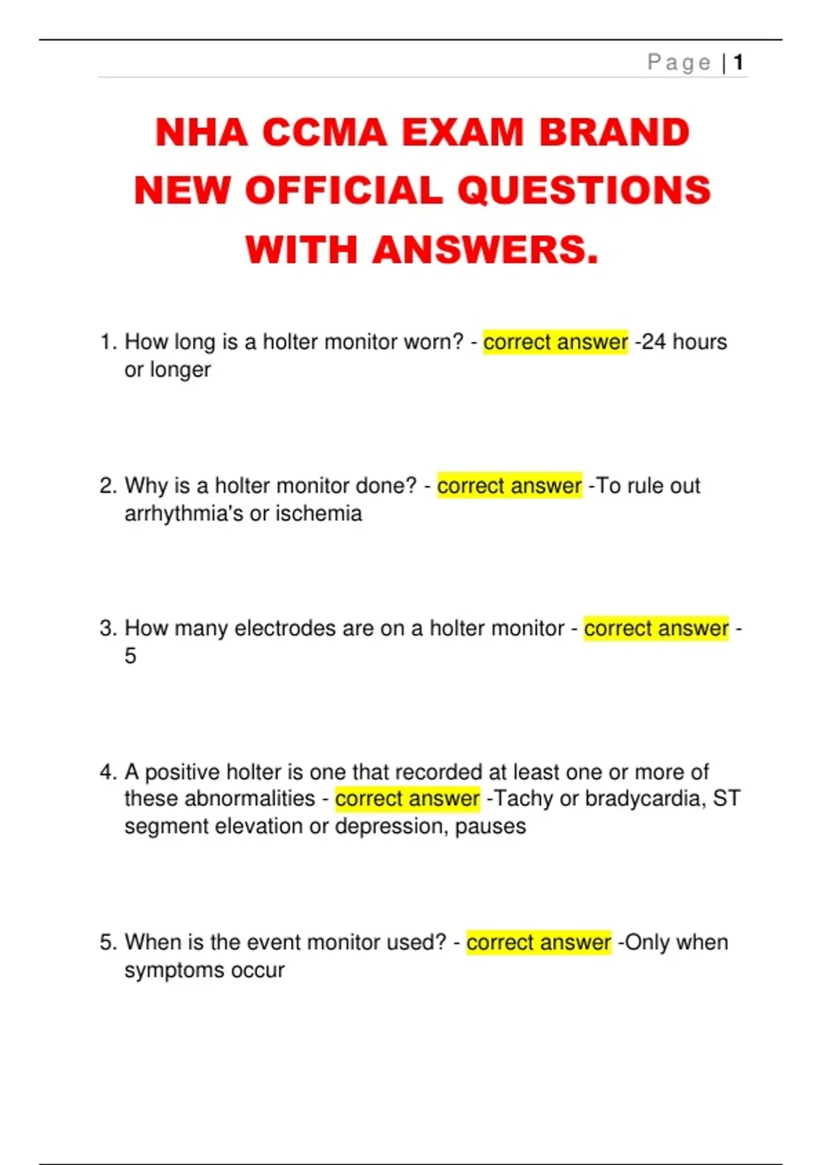 NHA CCMA EXAM BRAND NEW OFFICIAL QUESTIONS WITH ANSWERS. - NHA CCMA ...