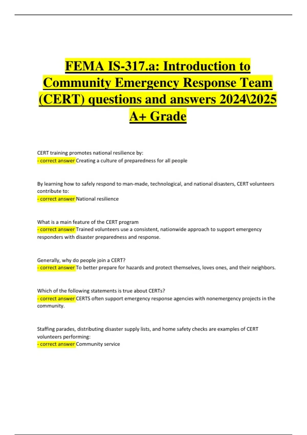 FEMA IS-317.a Introduction to Community Emergency Response Team (CERT ...