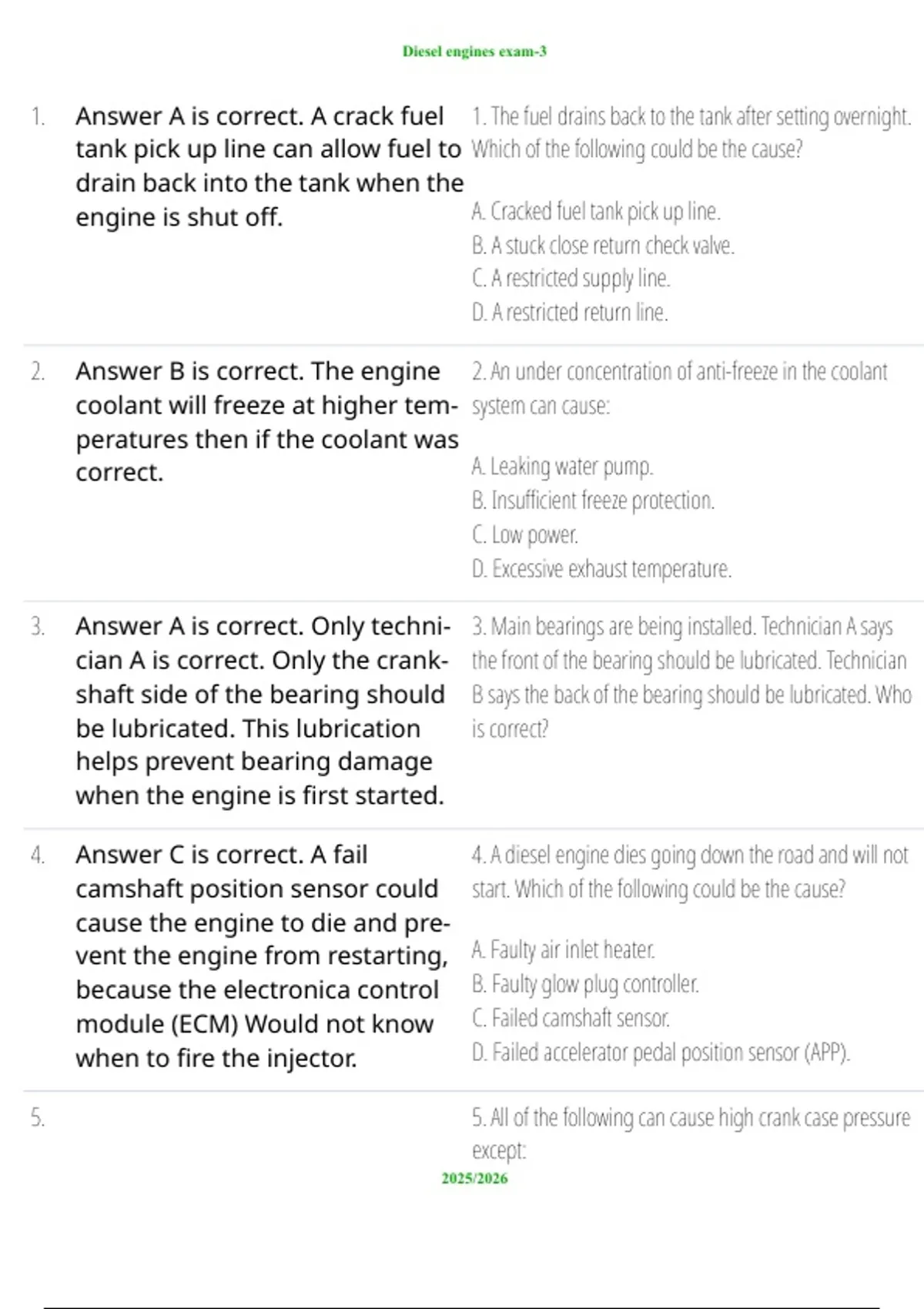 Diesel Engines Exam 3 (2025/2026 Verified Questions & Answers | A+ ...