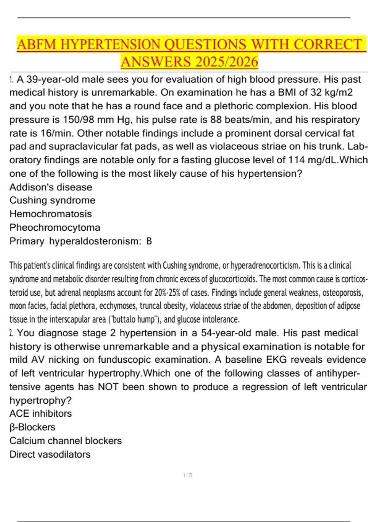 ABFM HYPERTENSION QUESTIONS WITH CORRECT ANSWERS 2025/2026 - ABFM ...