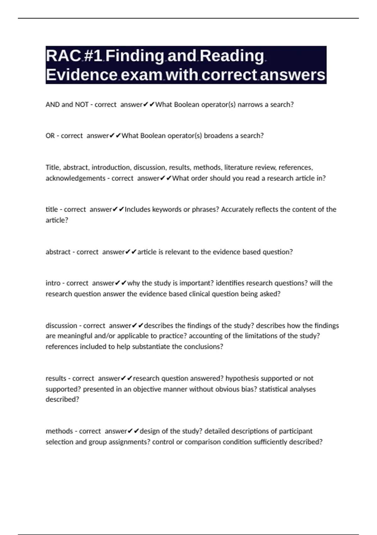 RAC -1 Finding and Reading Evidence exam with correct answers - RAC ...