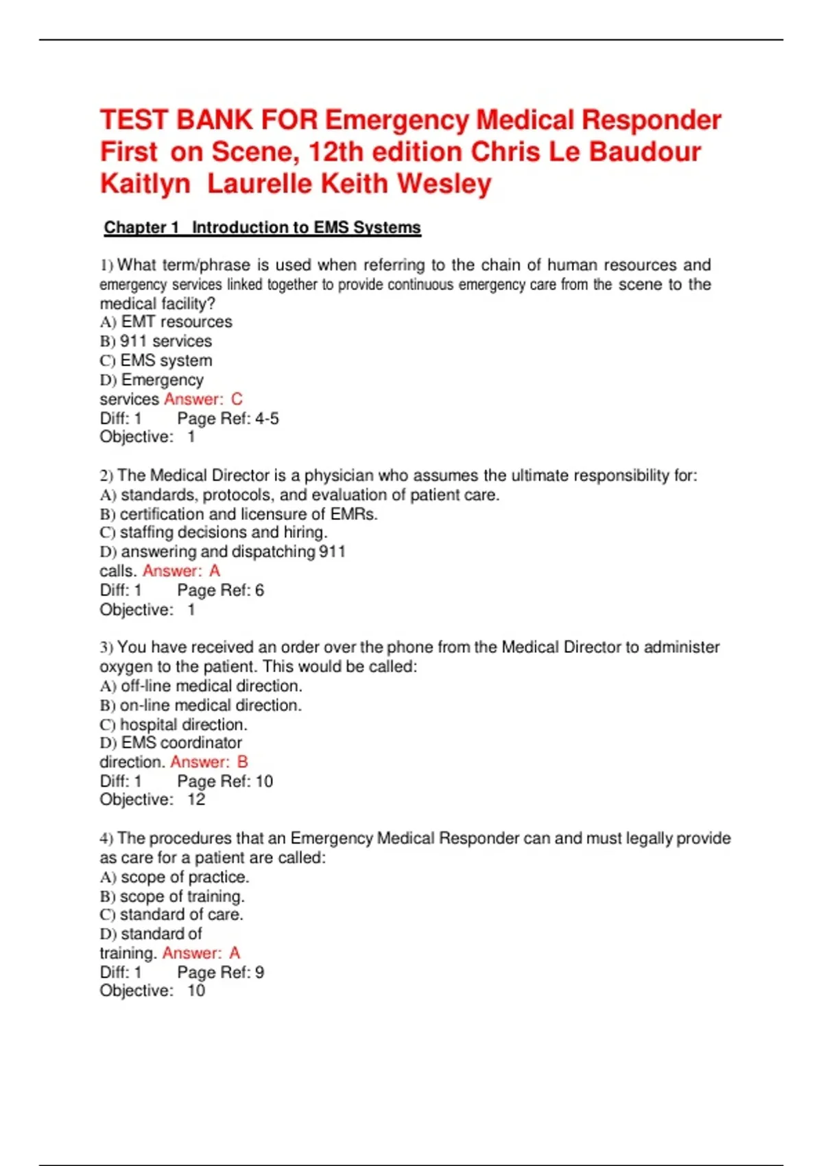 Emergency Medical Responder: First on Scene – 12th Edition by Chris Le ...