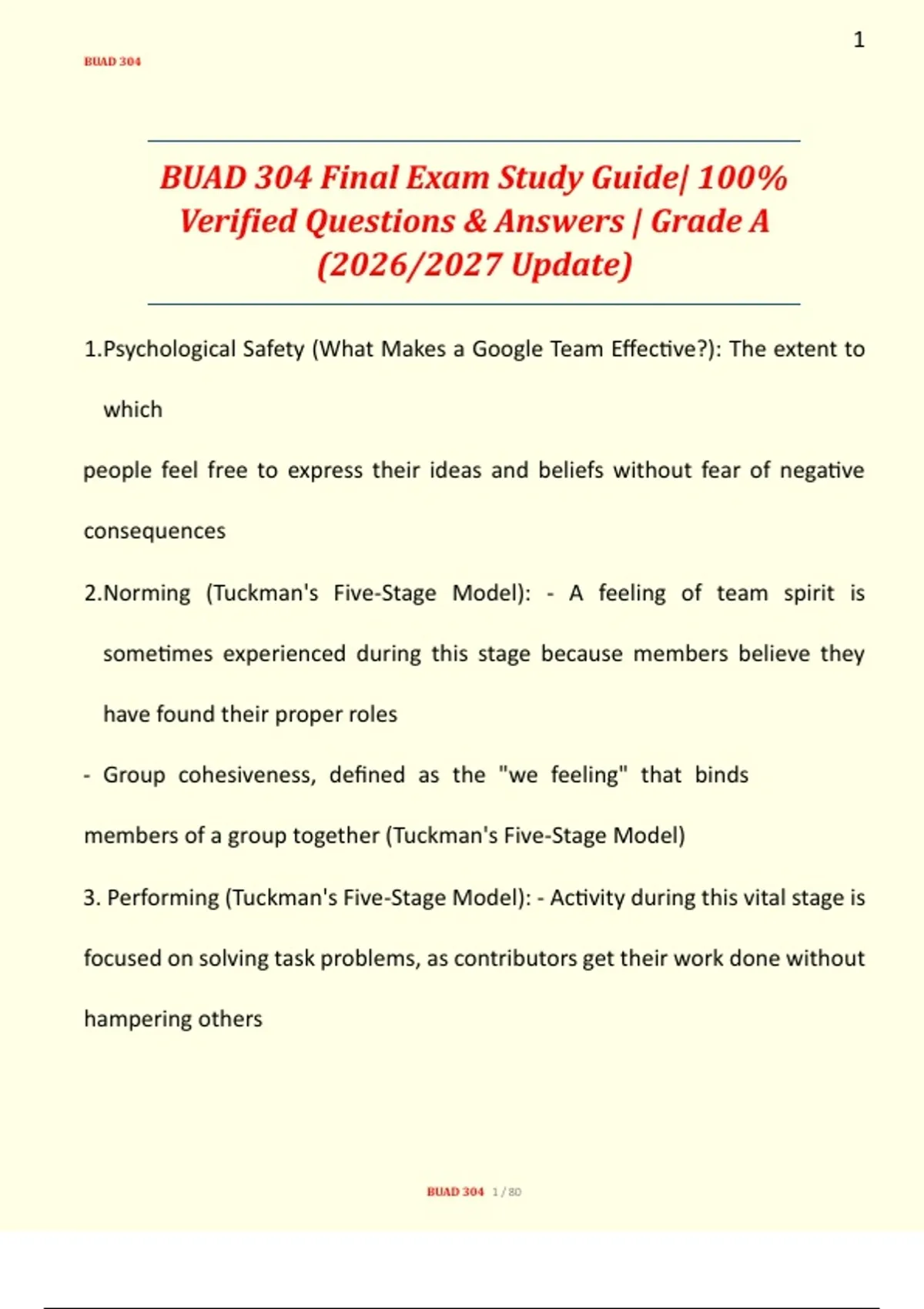 BUAD 304 Final Exam Study Guide| 100% Verified Questions & Answers ...