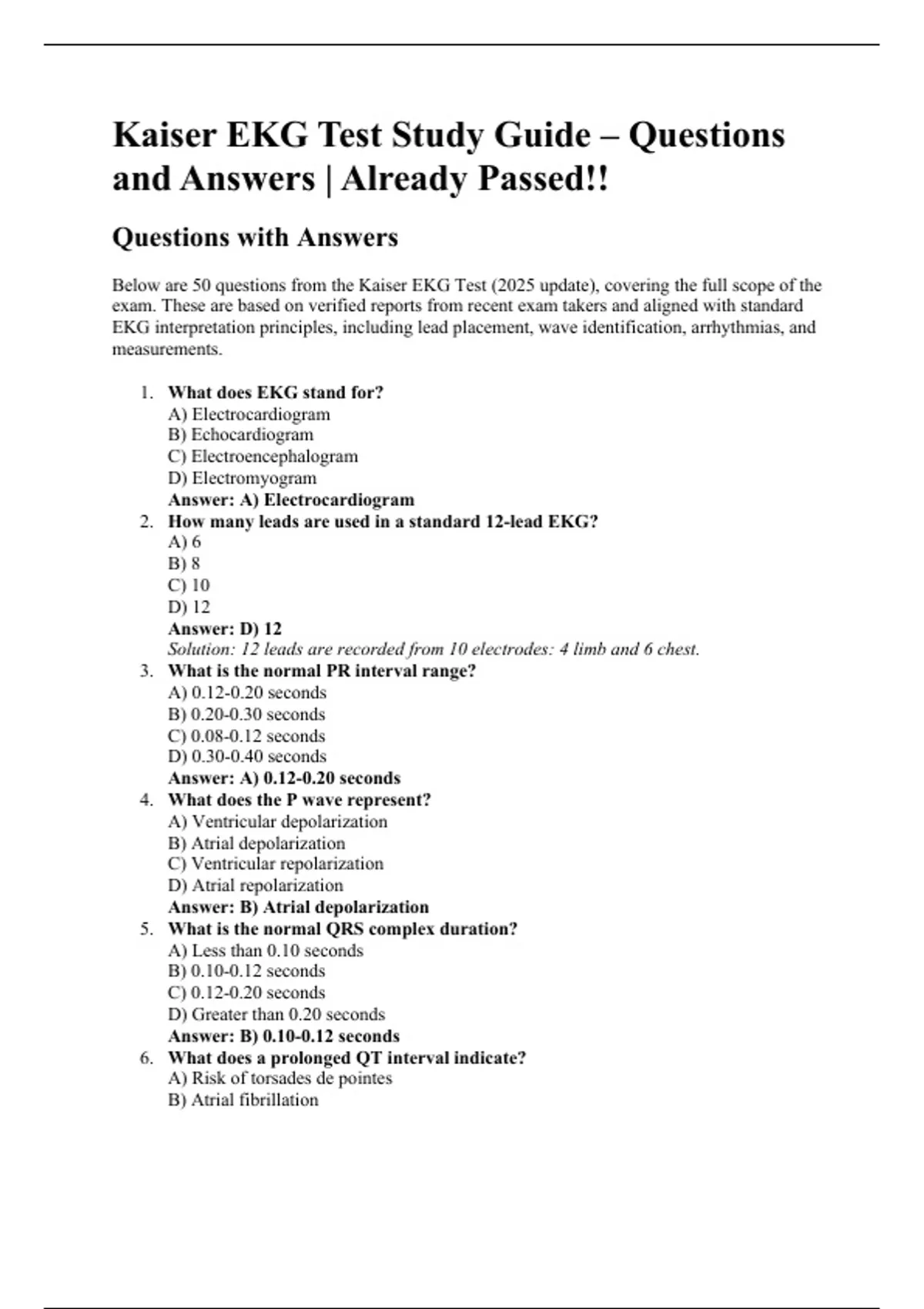 Kaiser EKG Test Study Guide – Questions and Answers (Passed Exam ...