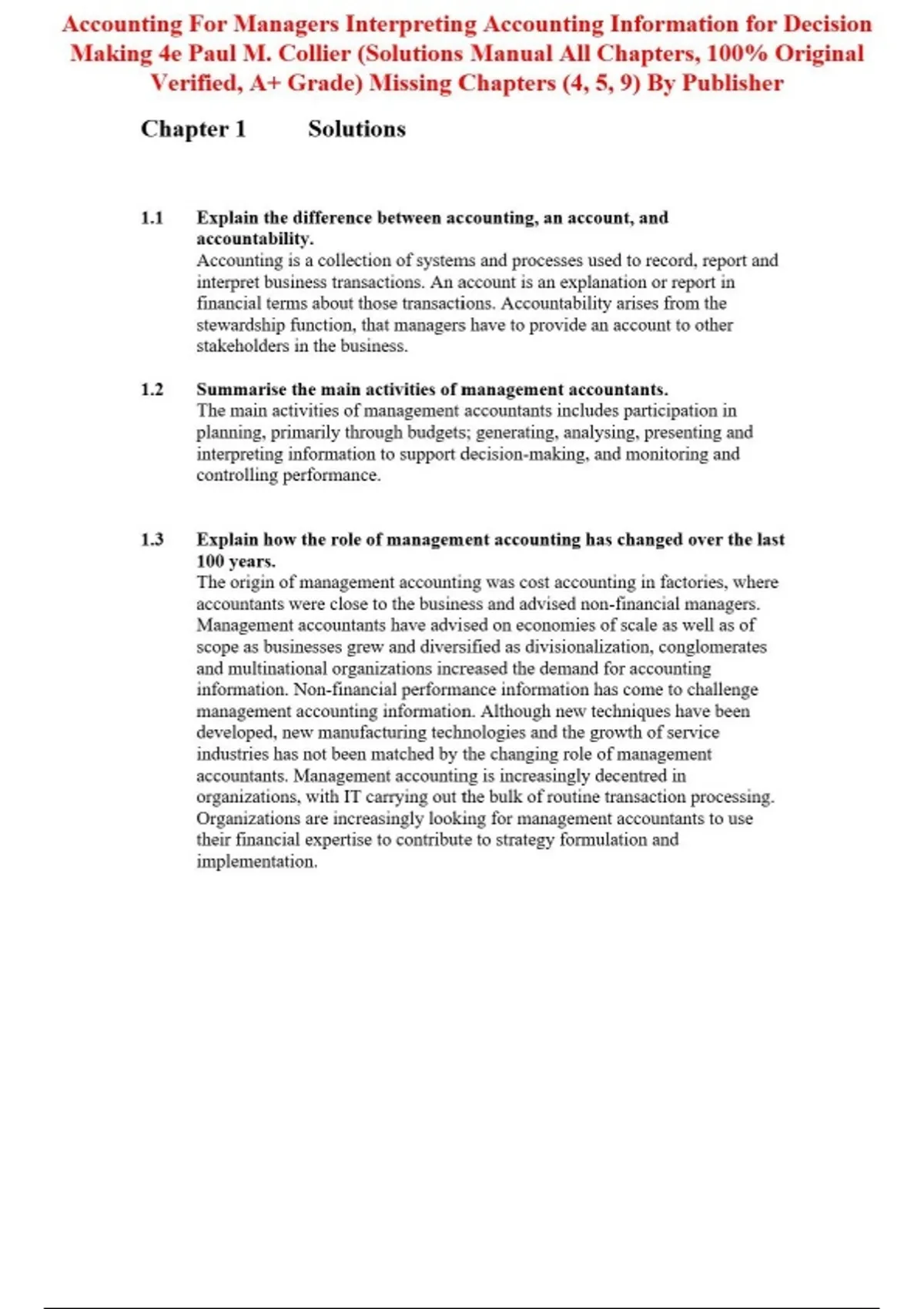 Accounting For Managers Interpreting Accounting Information for Decision Making 4e Paul M ...