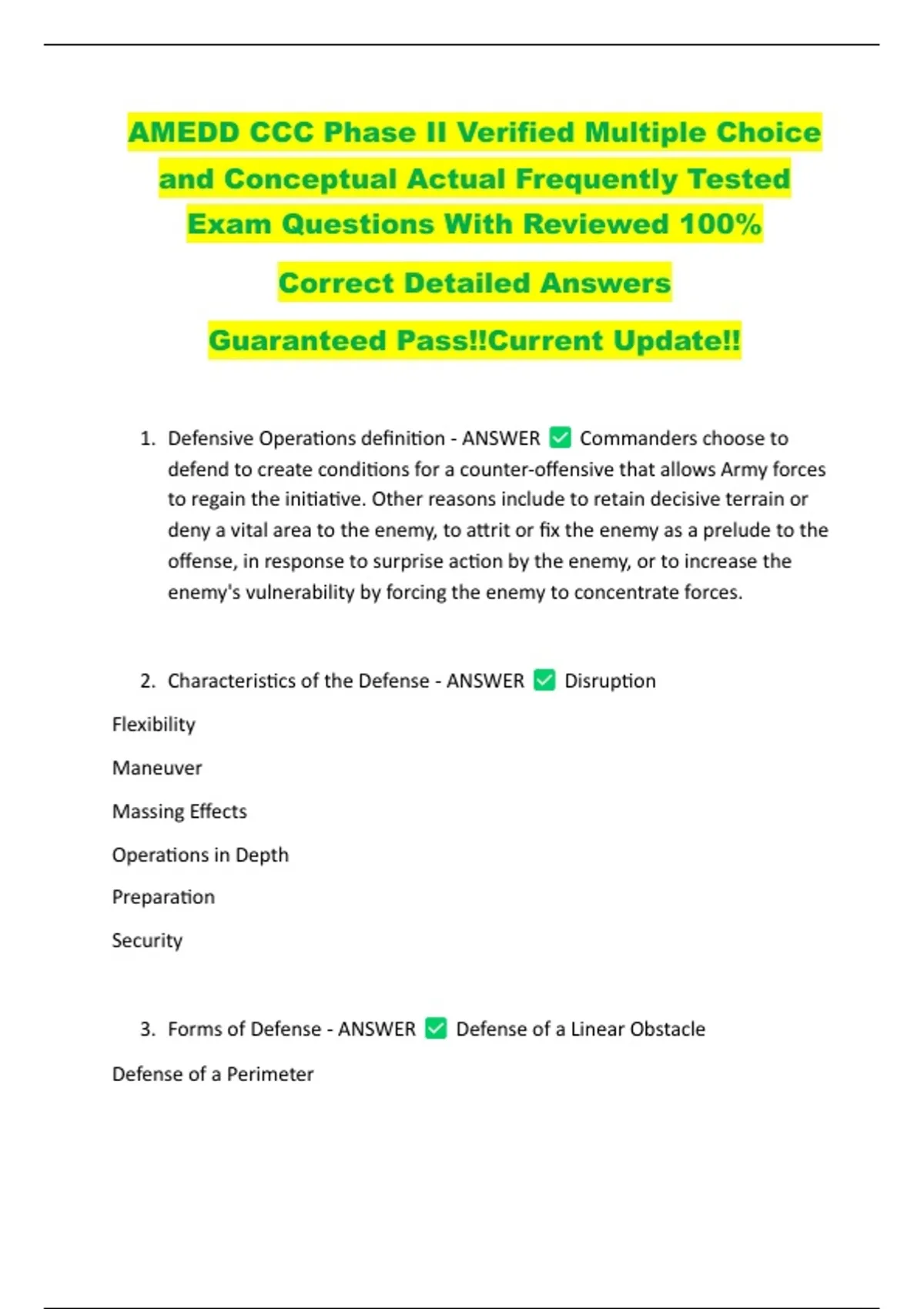 AMEDD CCC Phase II Verified Multiple Choice and Conceptual Actual ...