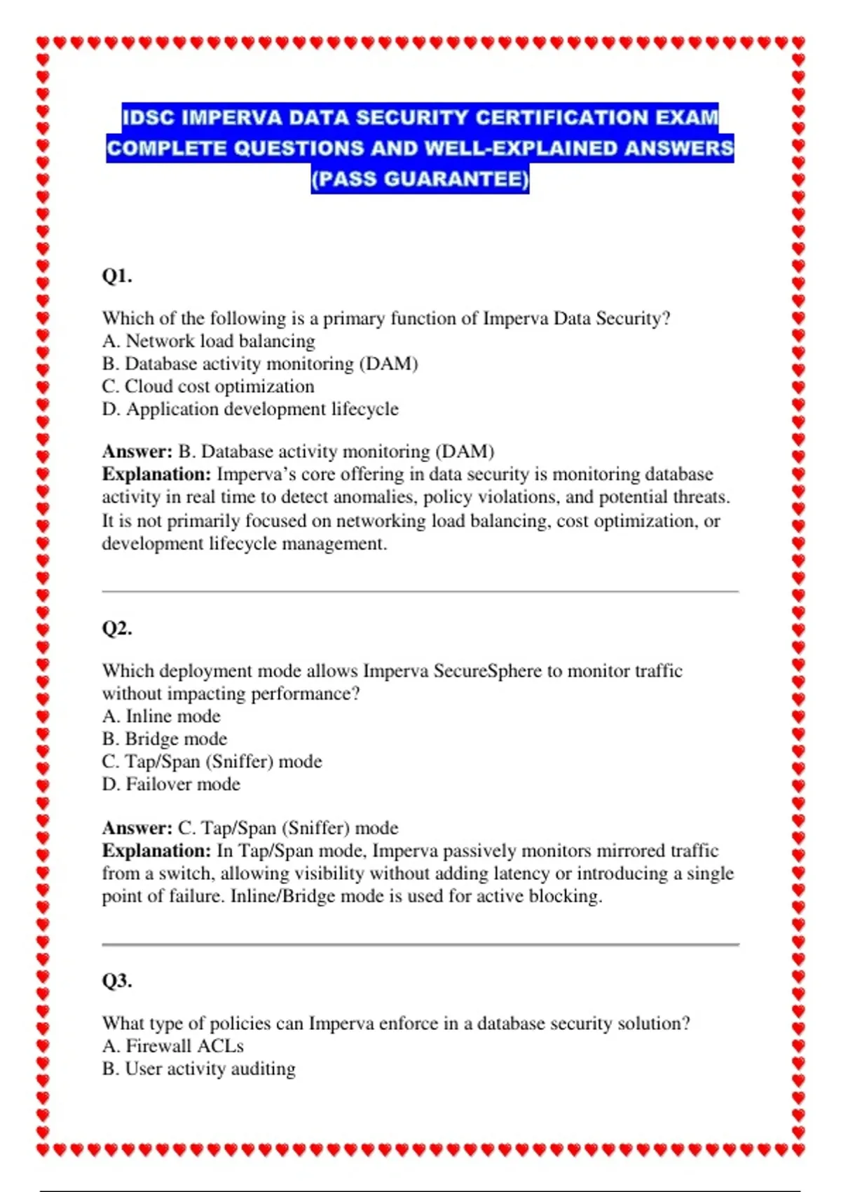 IDSC IMPERVA DATA SECURITY CERTIFICATION EXAM COMPLETE QUESTIONS AND WELL-EXPLAINED ANSWERS ...