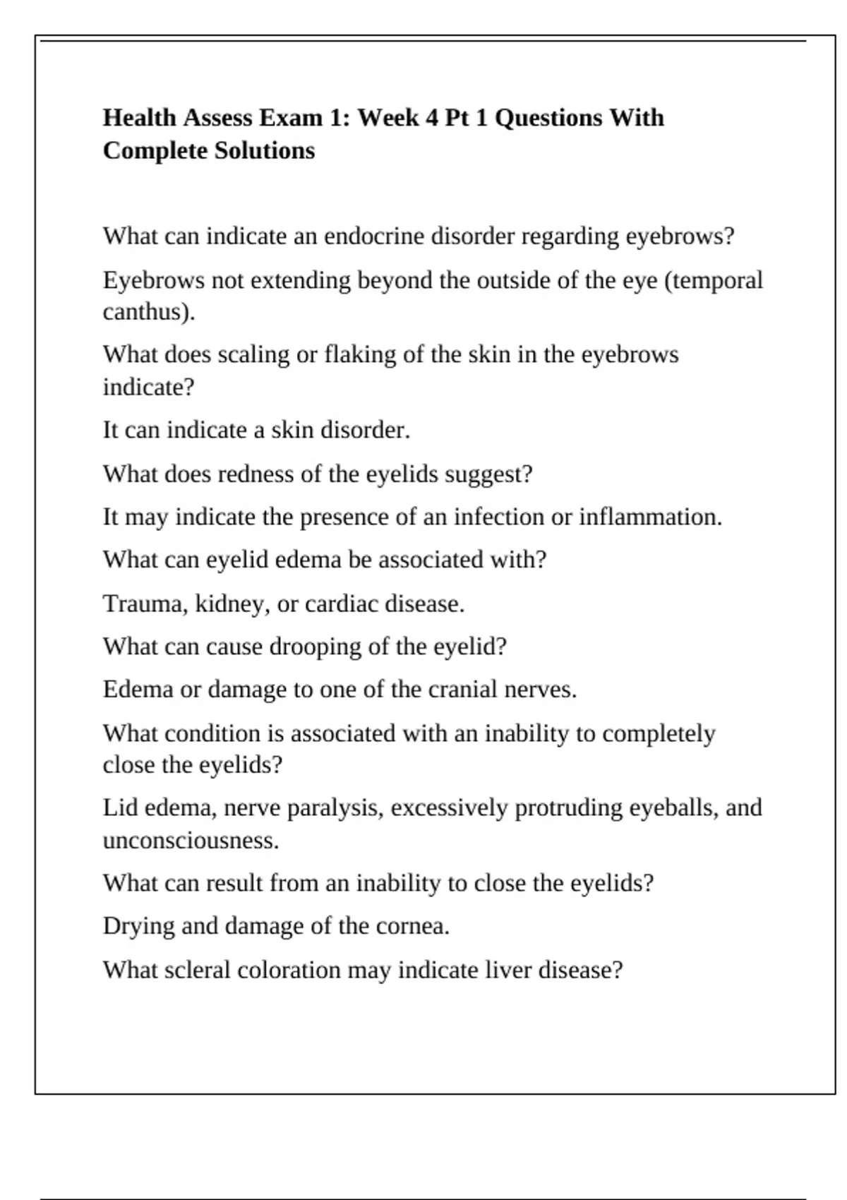 Health Assess Exam 1: Week 4 Pt 1 Questions With Complete Solutions ...