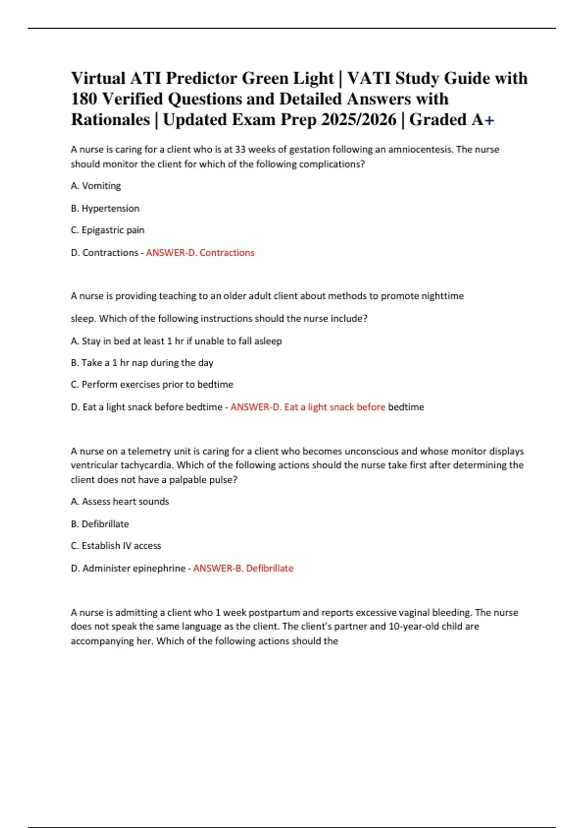 Virtual ATI Predictor Green Light | VATI Study Guide with 180 Verified ...