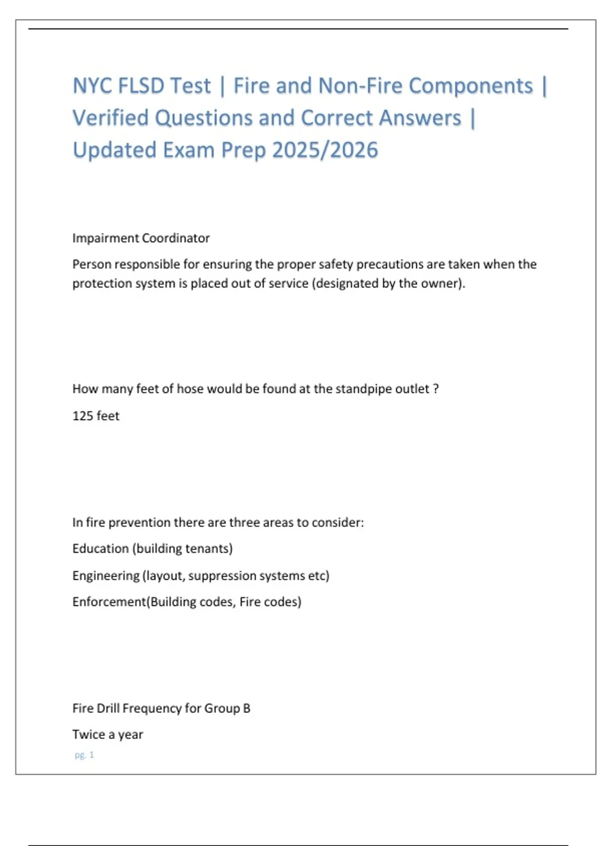 NYC FLSD Test | Fire and Non-Fire Components | Verified Questions and ...