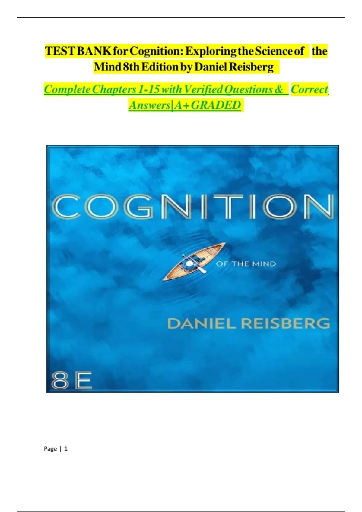 Test Bank for Cognition: Exploring the Science of the Mind, 8th Edition ...