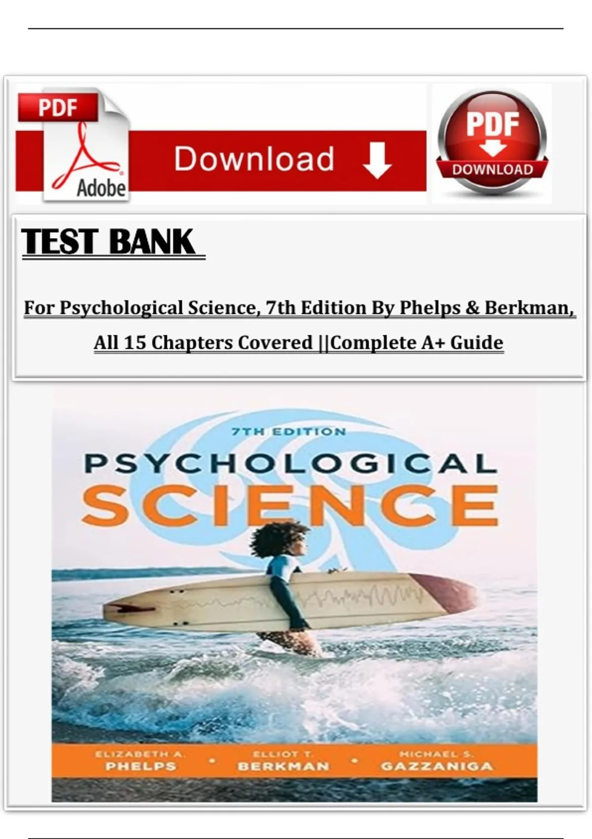 Test Bank for Psychological Science, 7th Edition by Elizabeth A. Phelps ...