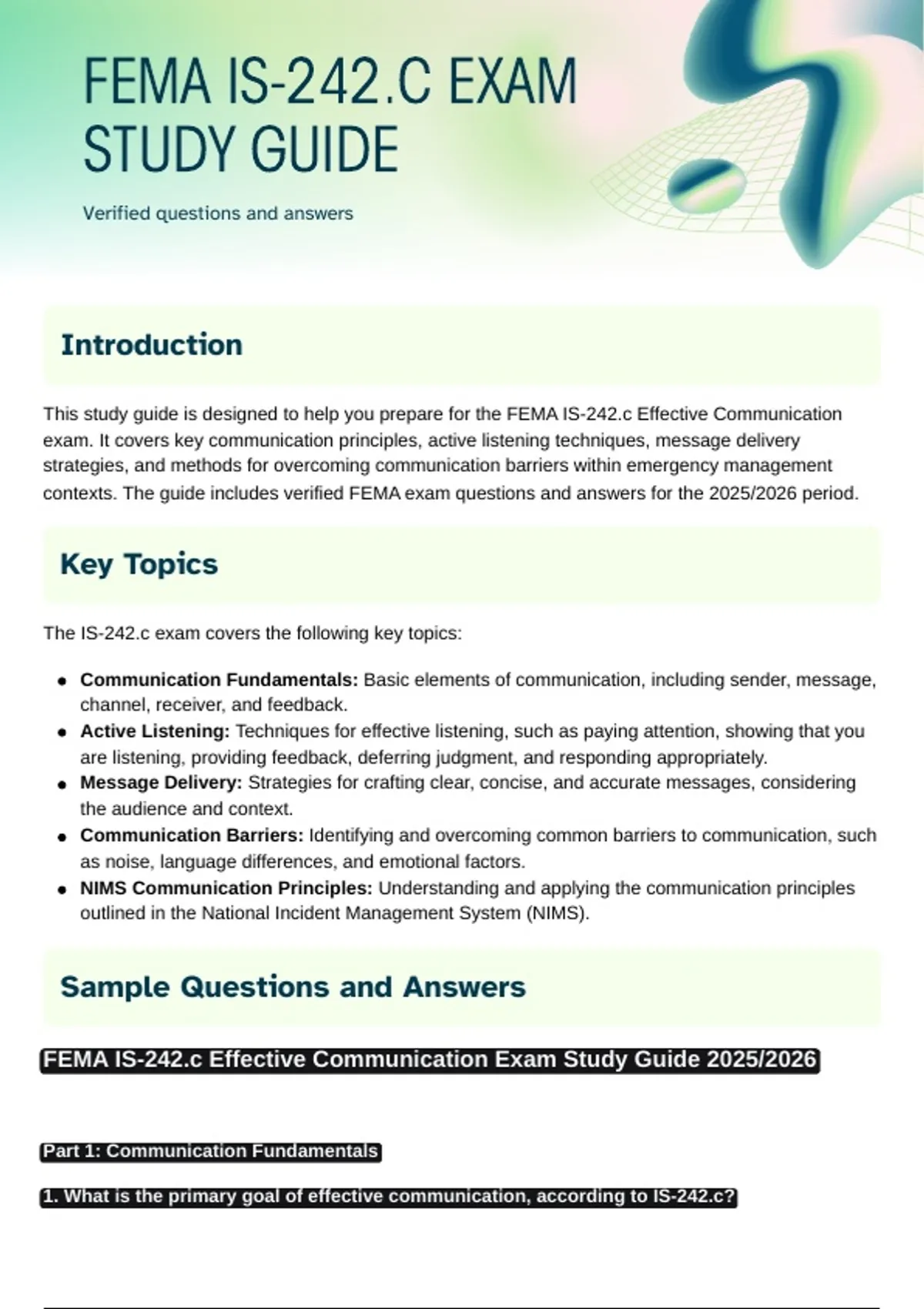 FEMA IS-242.c Effective Communication Exam Study Guide 2025/2026 ...