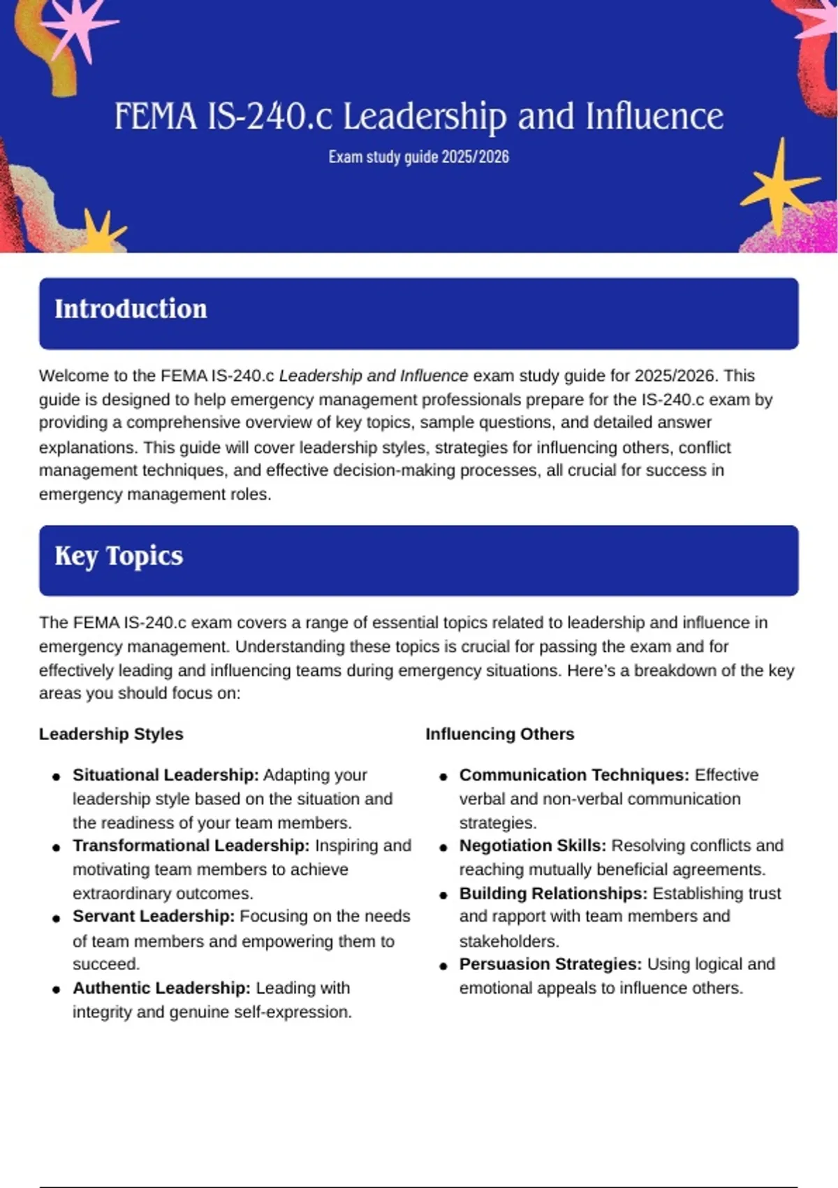 FEMA IS-240.c Leadership and Influence Exam Study Guide 2025/2026 ...