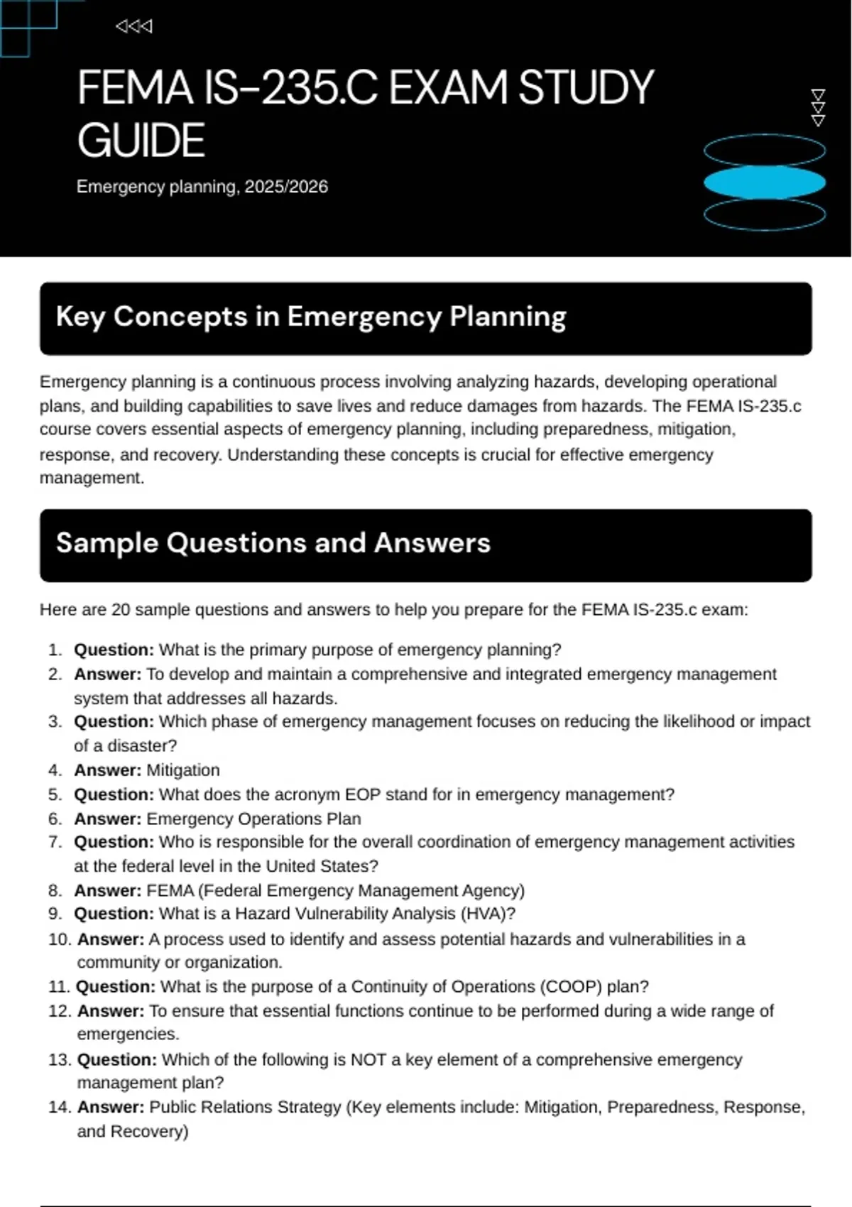 FEMA IS-235.c Emergency Planning Exam Study Guide 2025/2026 || Verified ...