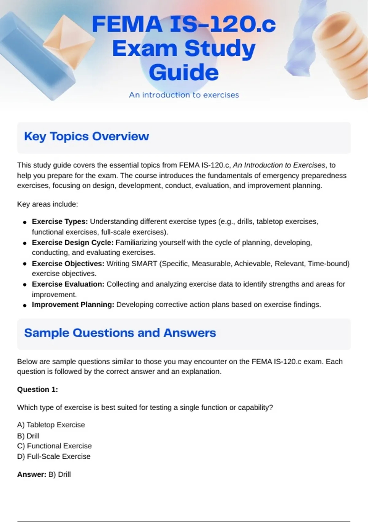 FEMA IS-120.c An Introduction to Exercises Exam Study Guide 2025/2026 ...
