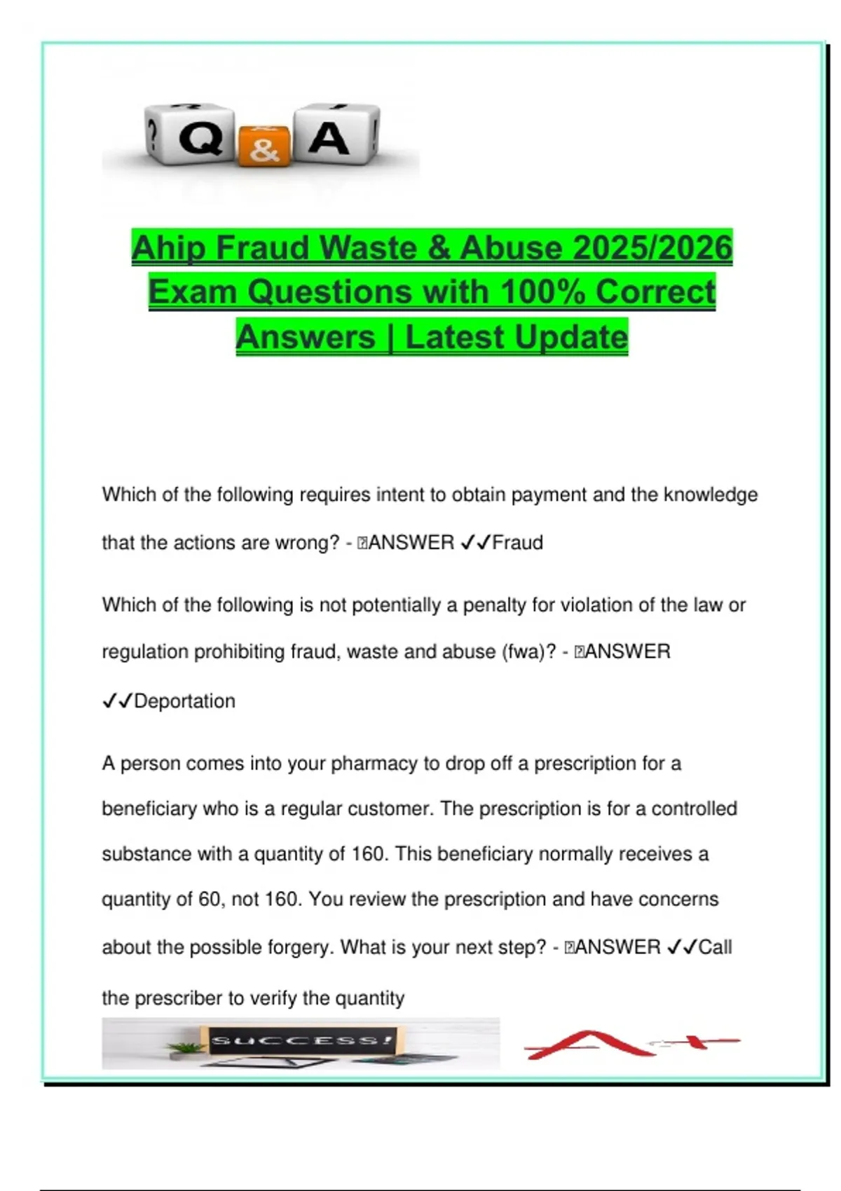 Medicare Fraud, Waste & Abuse Exam – 2025/2026 Questions with 100% ...