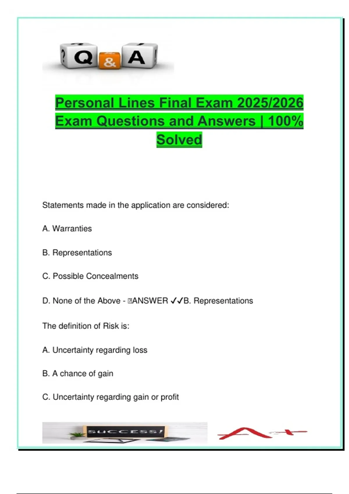 Personal Lines Final Exam | 100+ Solved Q&A | Licensing, HO, PAP ...