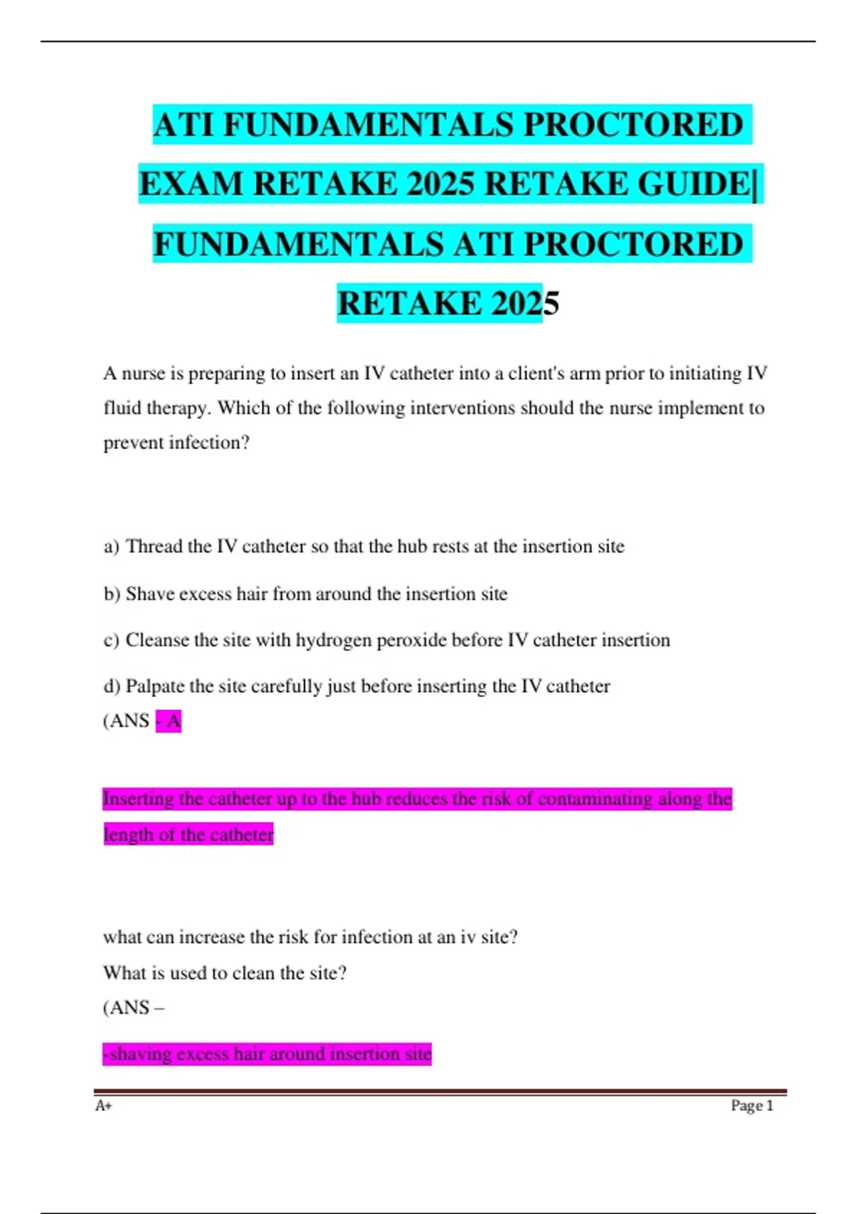 ATI FUNDAMENTALS PROCTORED EXAM RETAKE 2025 RETAKE GUIDE| FUNDAMENTALS ATI PROCTORED RETAKE 2025 ...