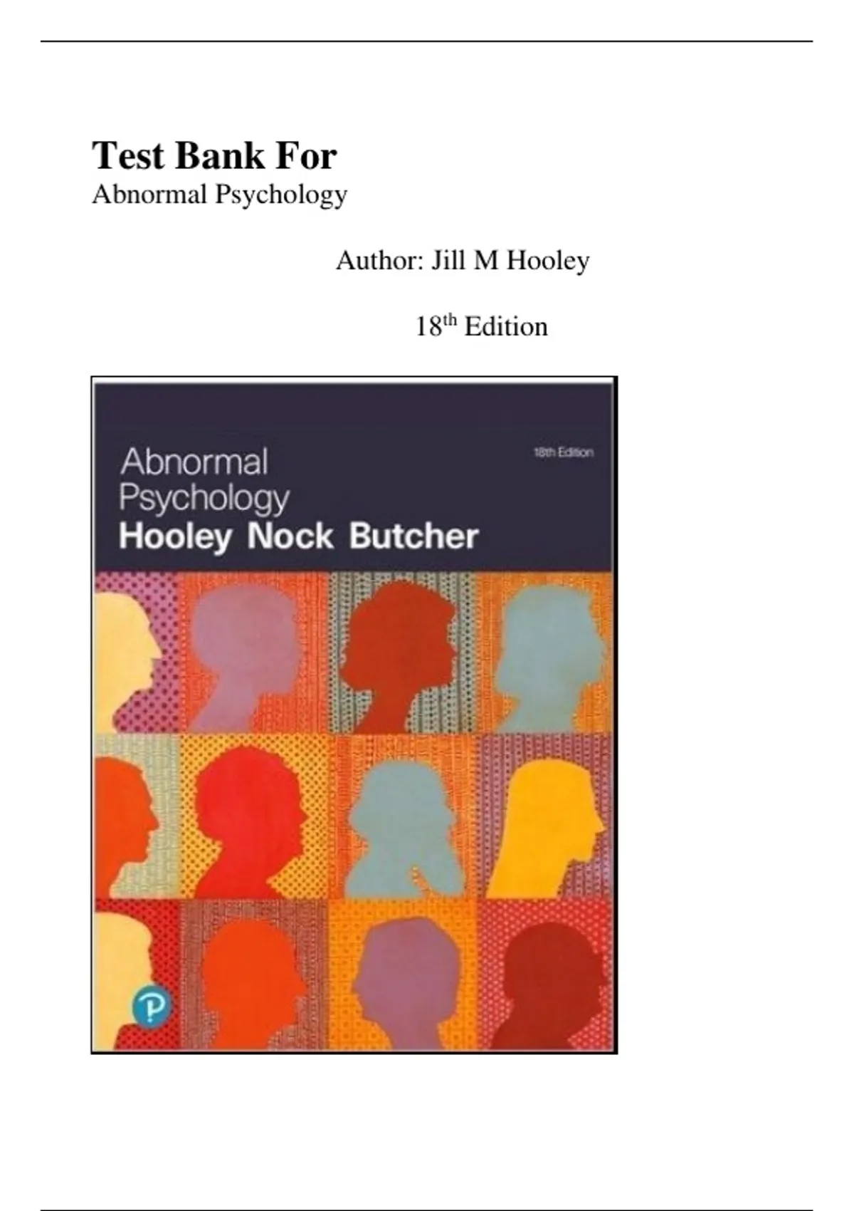 Test Bank For Abnormal Psychology 18th Edition By James N Butcher, Jill ...