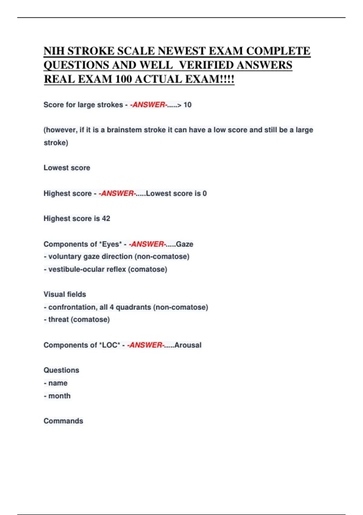 NIH Stroke Scale Exam 2025 – Complete Verified Questions & Answers - NJ ...