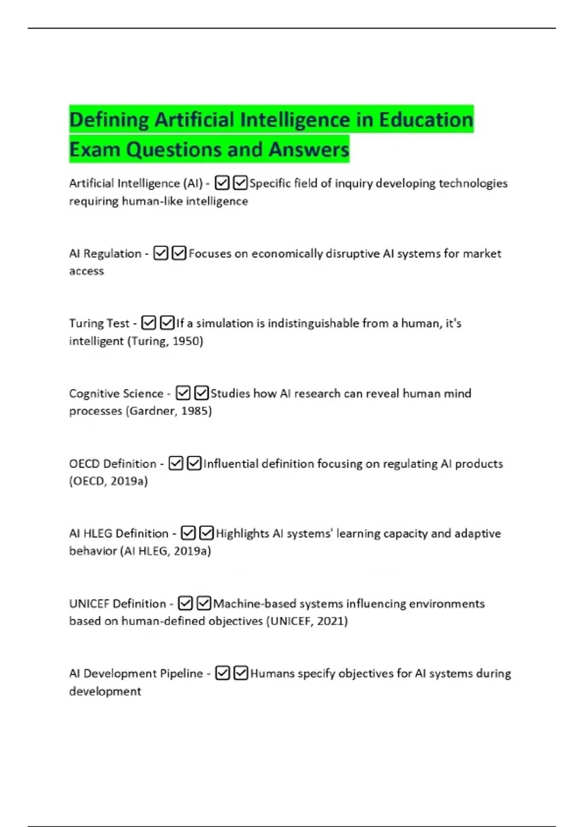 Defining Artificial Intelligence in Education Exam Questions and ...