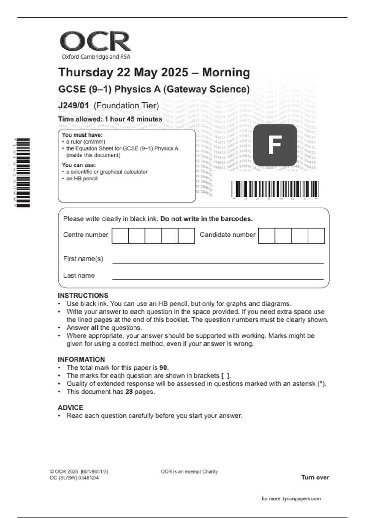 OCR GCSE PHYSICS A MAY JUNE 2025 PAPER 1 QUESTION PAPER - Physics A ...