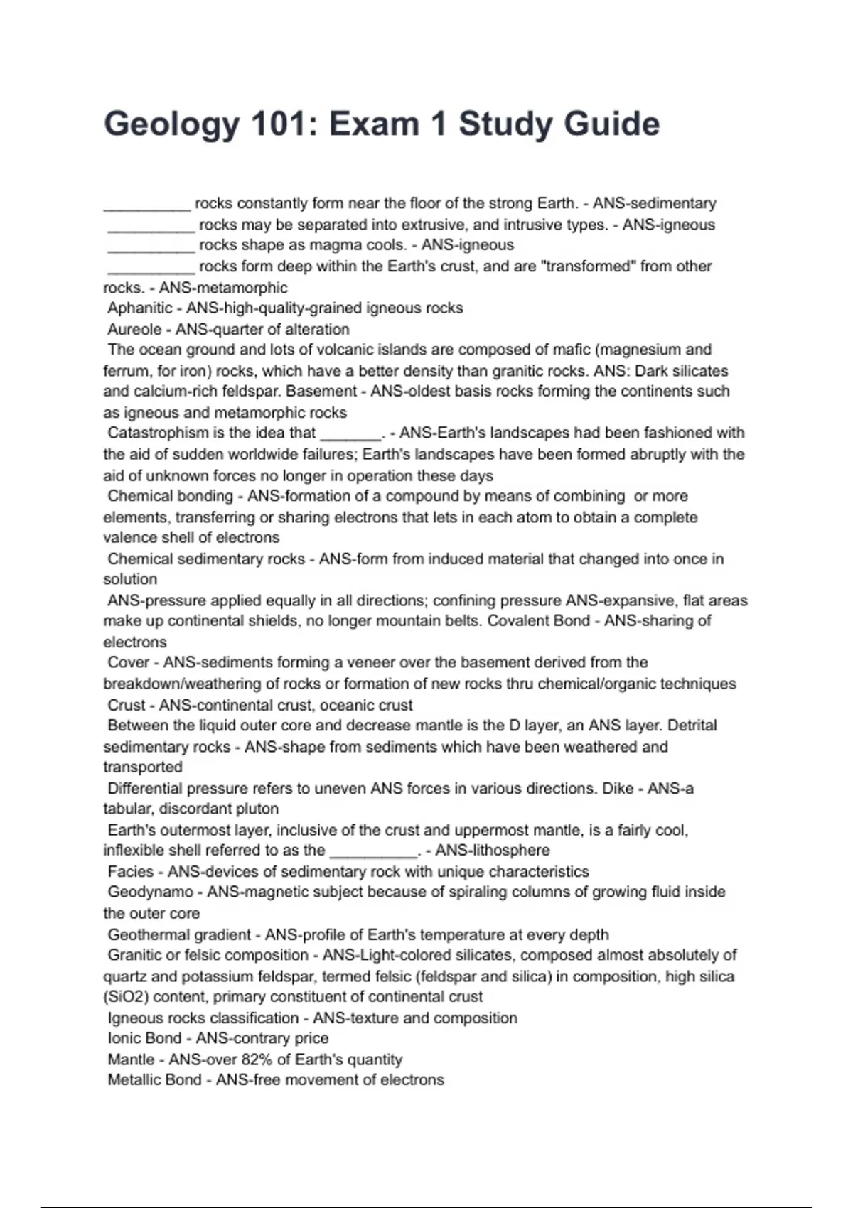 Geology 101: Exam 1 Study Guide NEWEST 2025/2026 ACTUAL EXAM COMPLETE ...