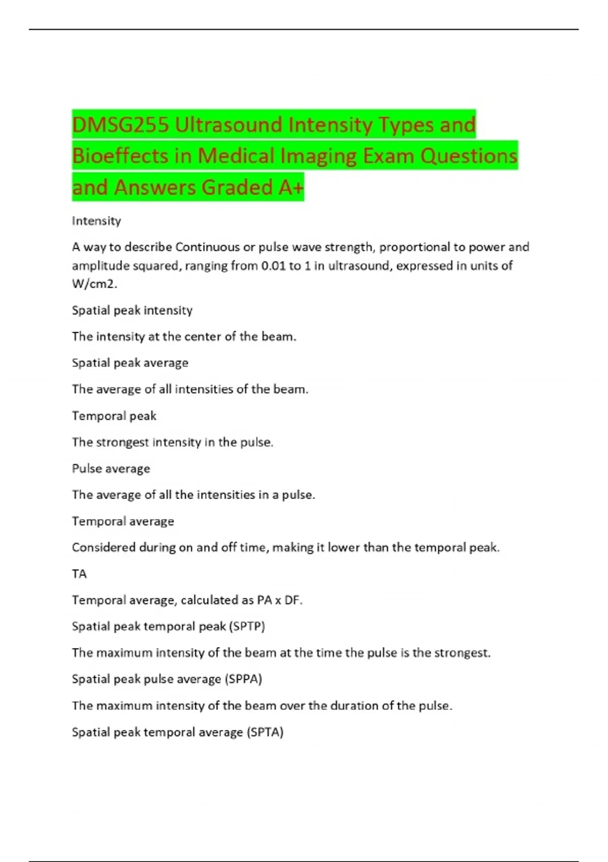 DMSG255 Ultrasound Intensity Types and Bioeffects in Medical Imaging ...