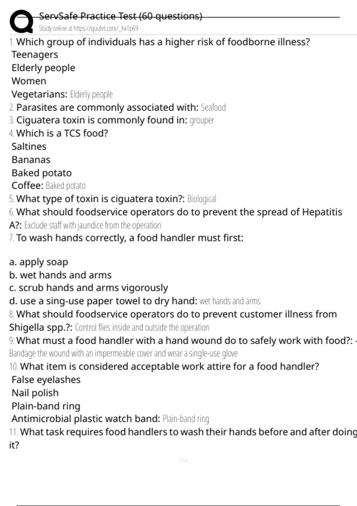 ServSafe Practice Test (60 questions) Exam Questions and Answers 100% ...