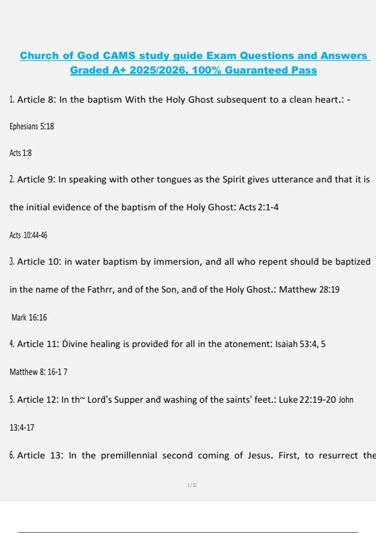 Church of God CAMS Study Guide – Exam Questions and Answers (Graded A+ ...