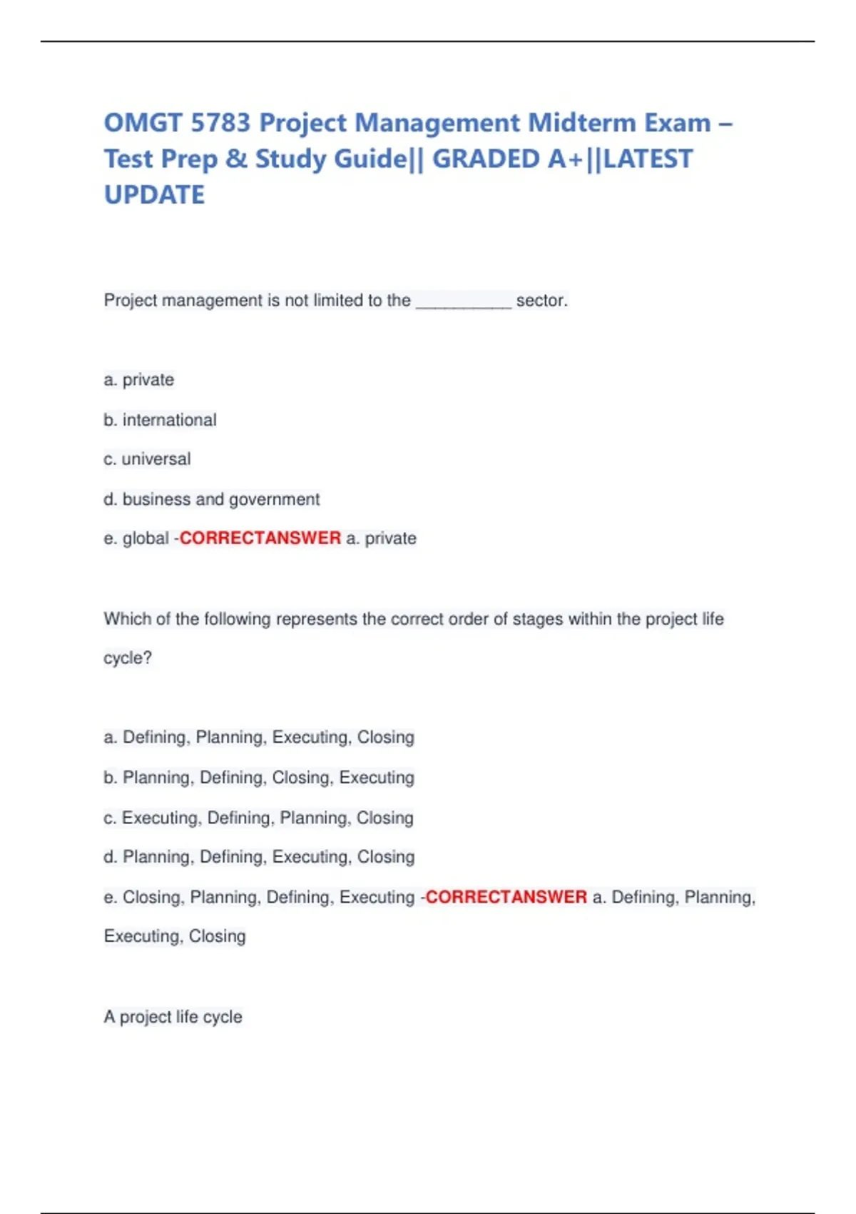 OMGT 5783 Project Management Midterm Exam – Test Prep & Study Guide ...