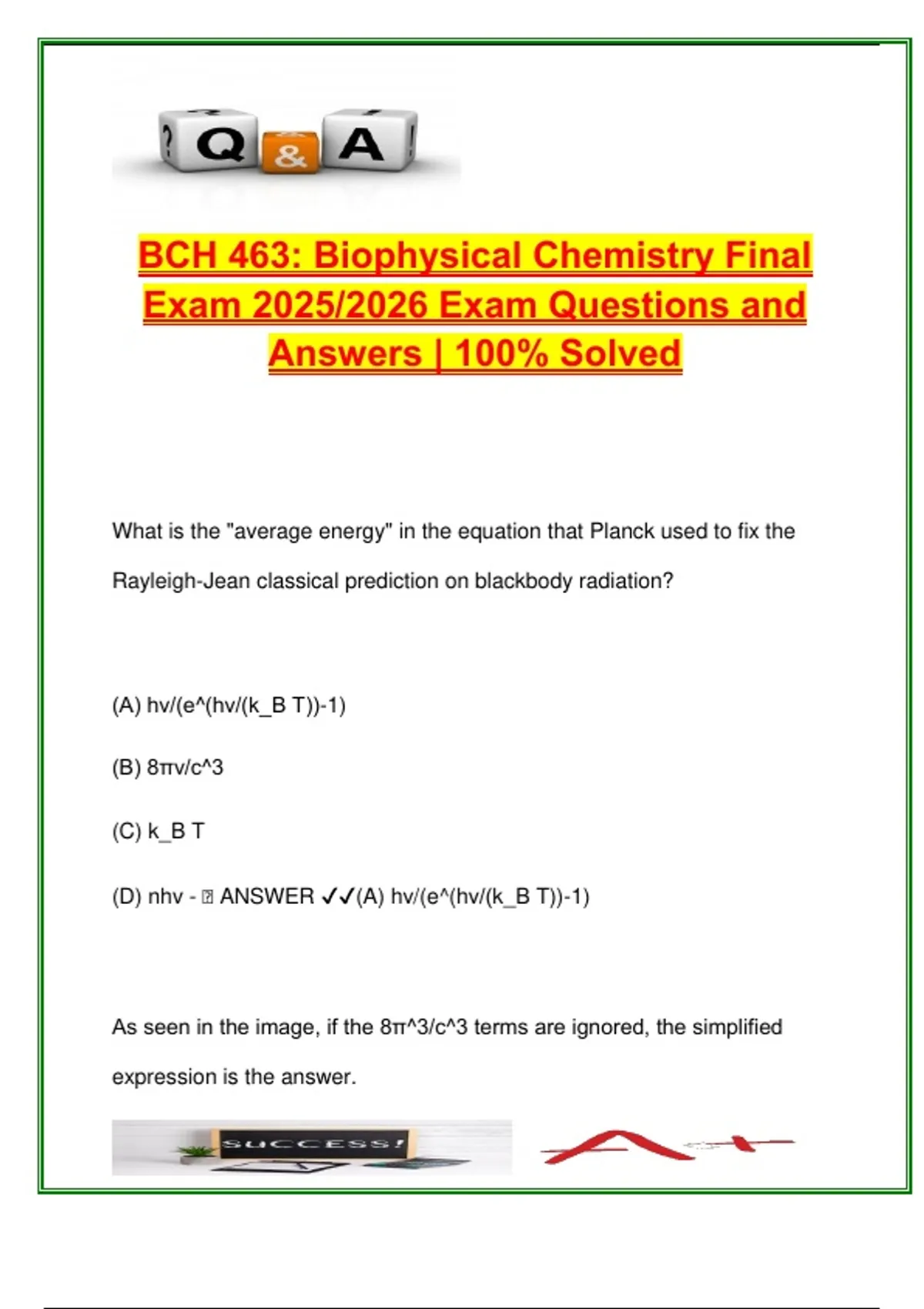 BCH 463 – Biophysical Chemistry | 75 Solved Final Exam Questions on Quantum Mechanics ...
