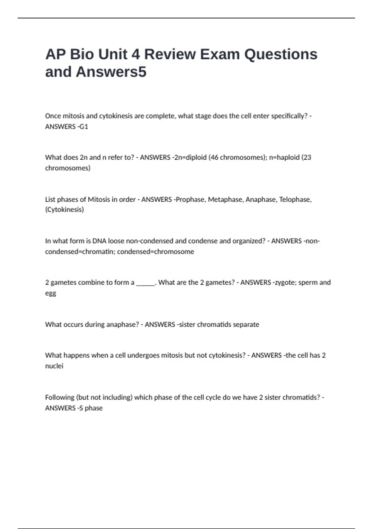 AP Bio Unit 4 Review Exam Questions and Answers - AP Bio Unit 4 - Stuvia US
