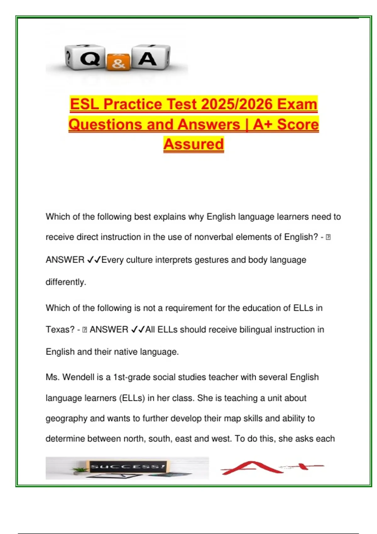 ESL Practice Test – 100+ Questions & Answers on ELPS, Instructional ...