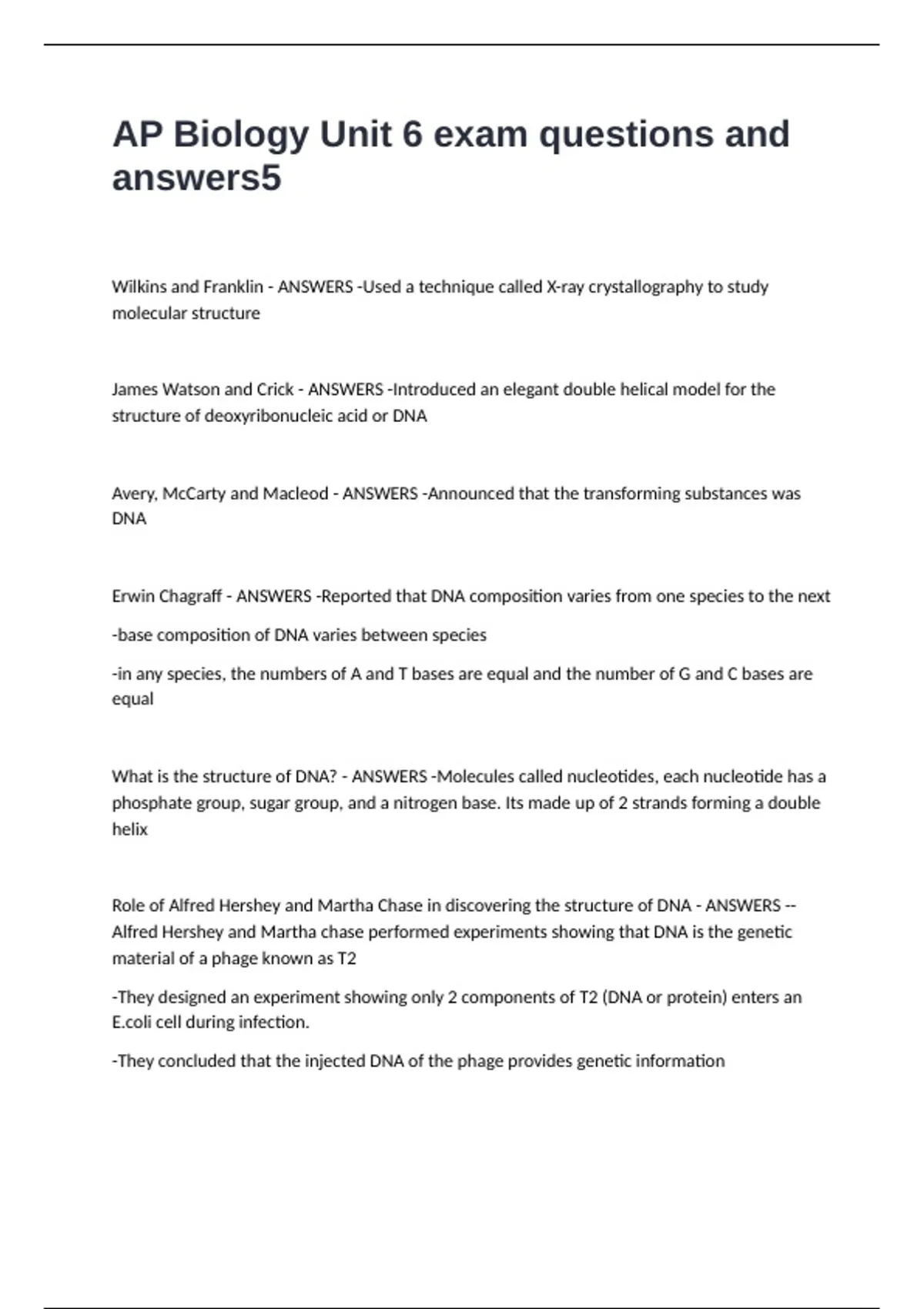 AP Biology Unit 6 exam questions and answers - AP Biology Unit 6 ...