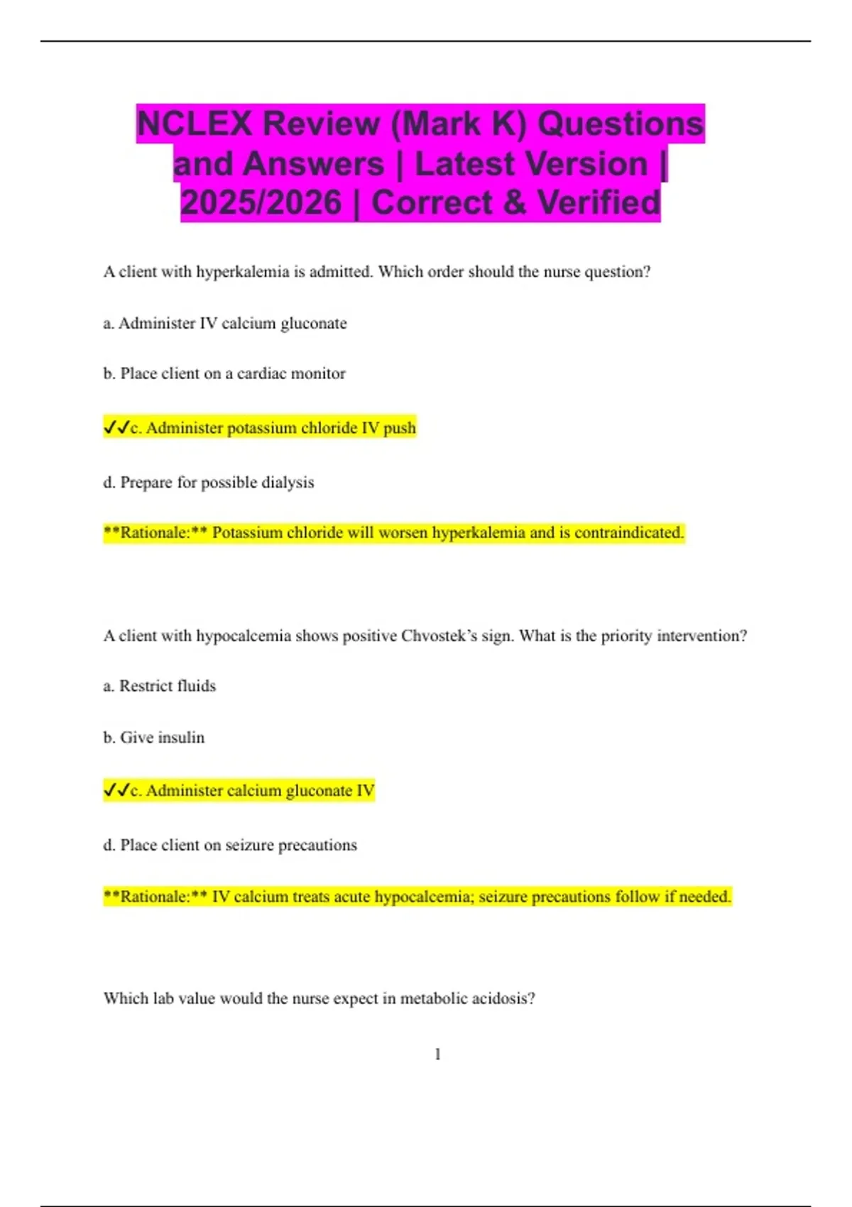 NCLEX Review (Mark K) Questions and Answers | Latest Version | 2025/ ...
