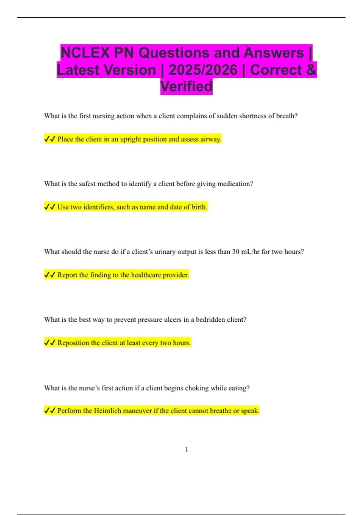 NCLEX PN Questions and Answers | Latest Version | 2025/2026 | Correct ...