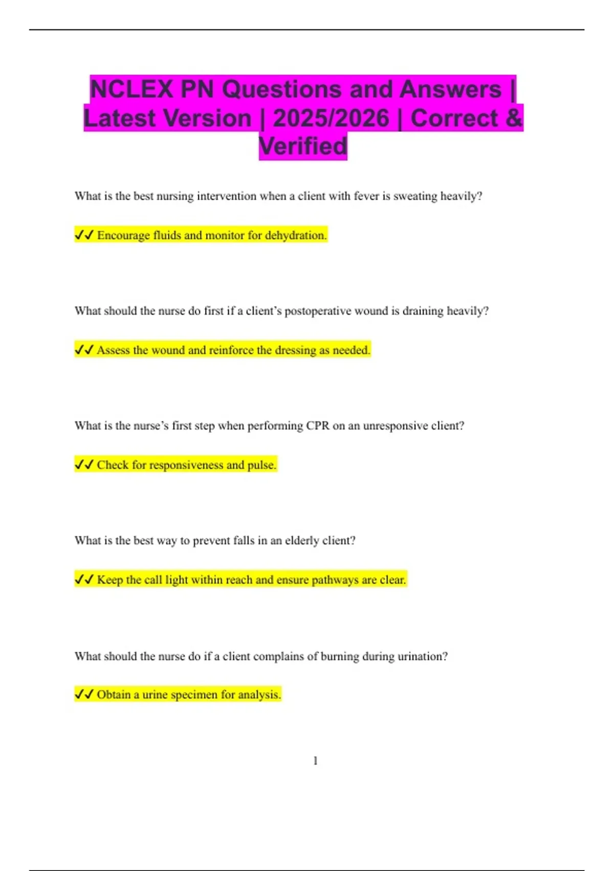 NCLEX PN Questions and Answers | Latest Version | 2025/2026 | Correct ...