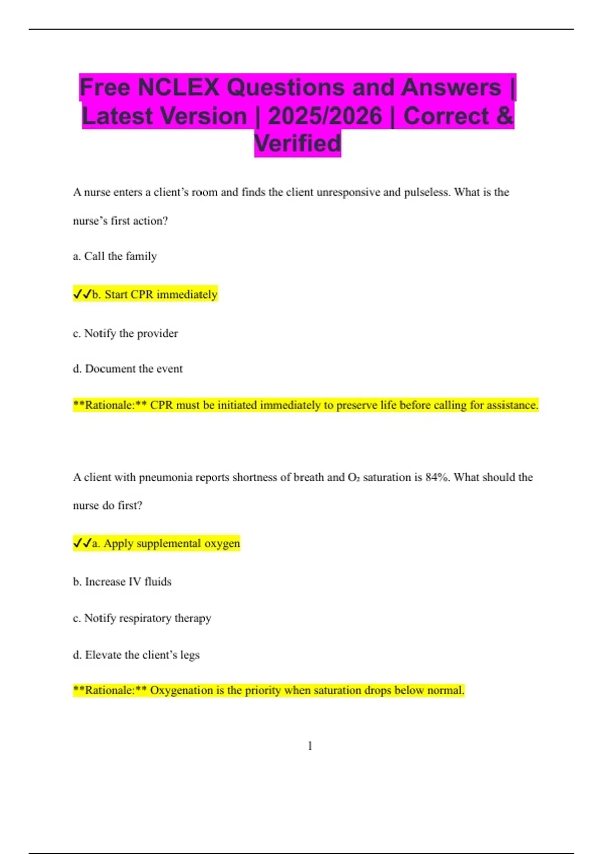 Free NCLEX Questions and Answers | Latest Version | 2025/2026 | Correct ...