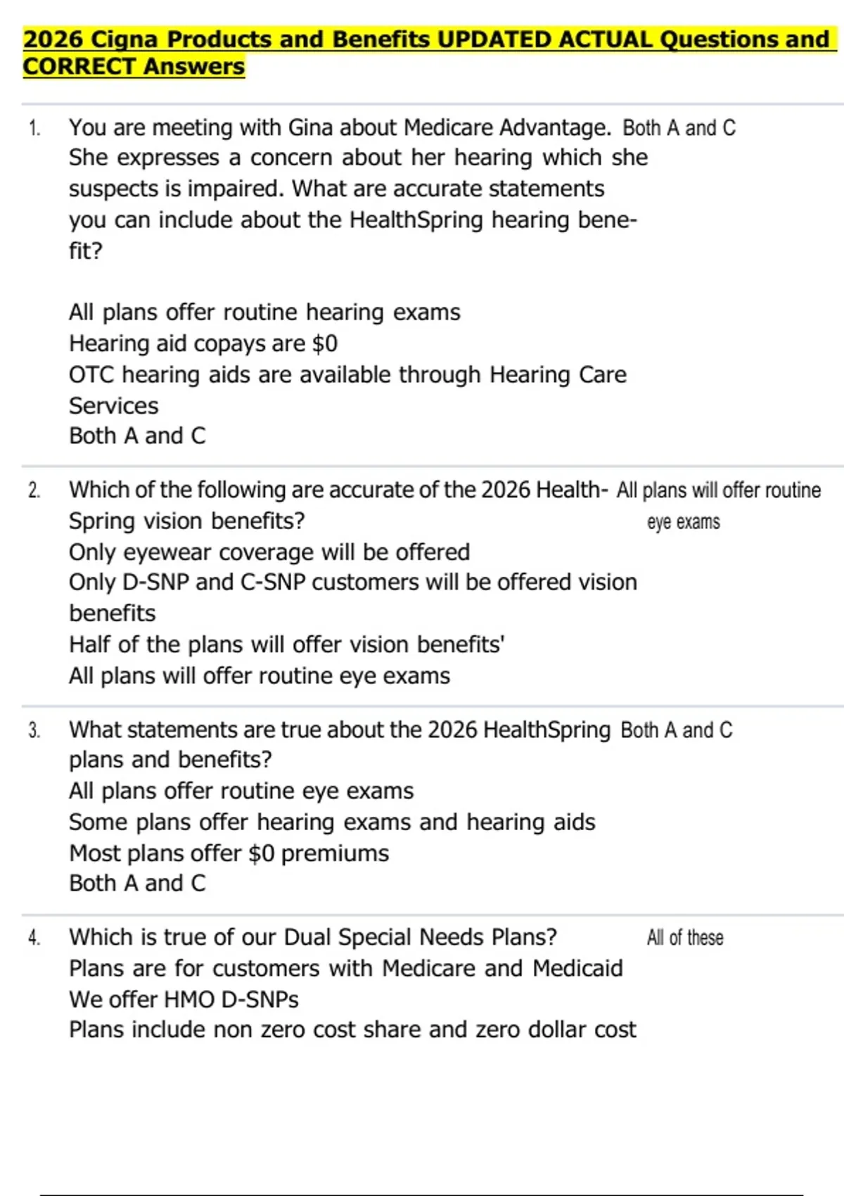 2026 Cigna Products and Benefits UPDATED ACTUAL Questions and CORRECT Answers - CIGNA - Stuvia US