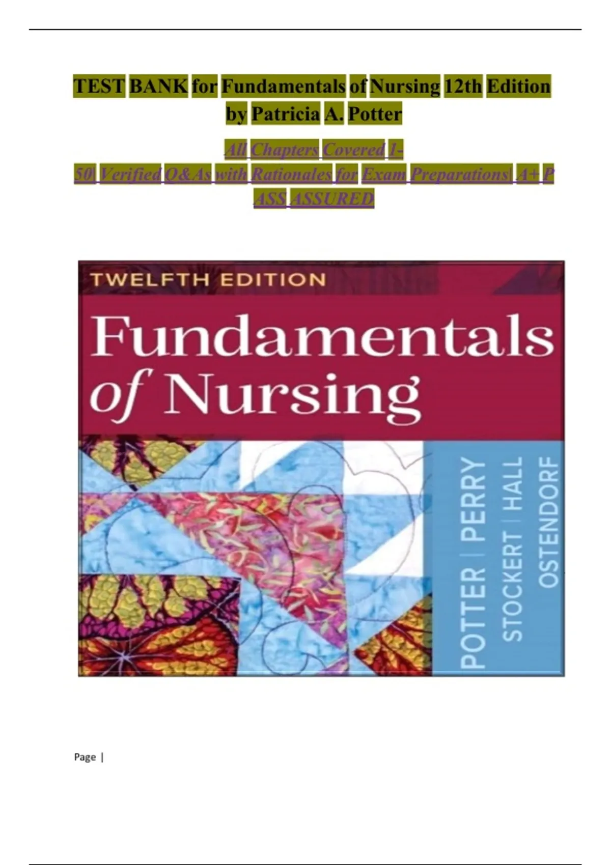 Test Bank for Fundamentals of Nursing 12th Edition (Elsevier, 2025) by ...