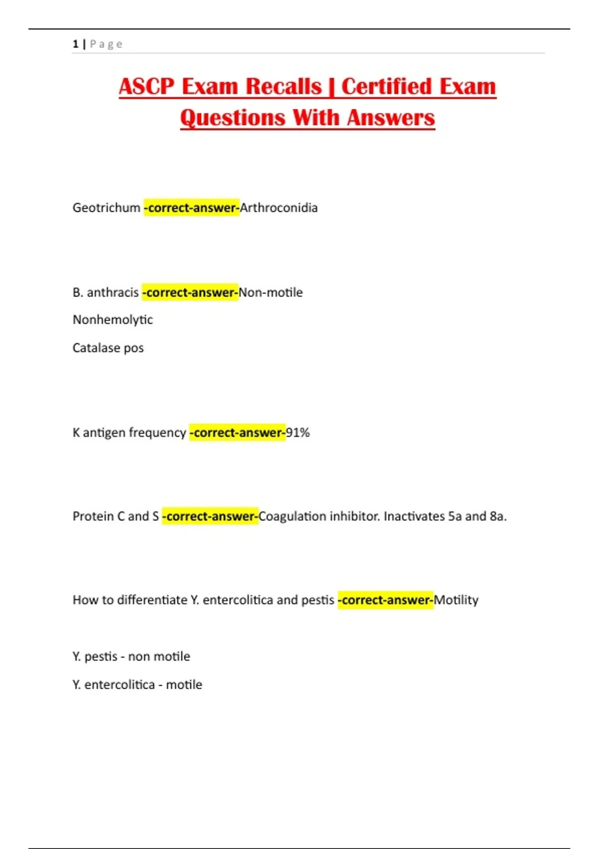 ASCP Exam Recalls 2025 | Certified Exam Questions with Verified Answers | Complete Recall Pack ...