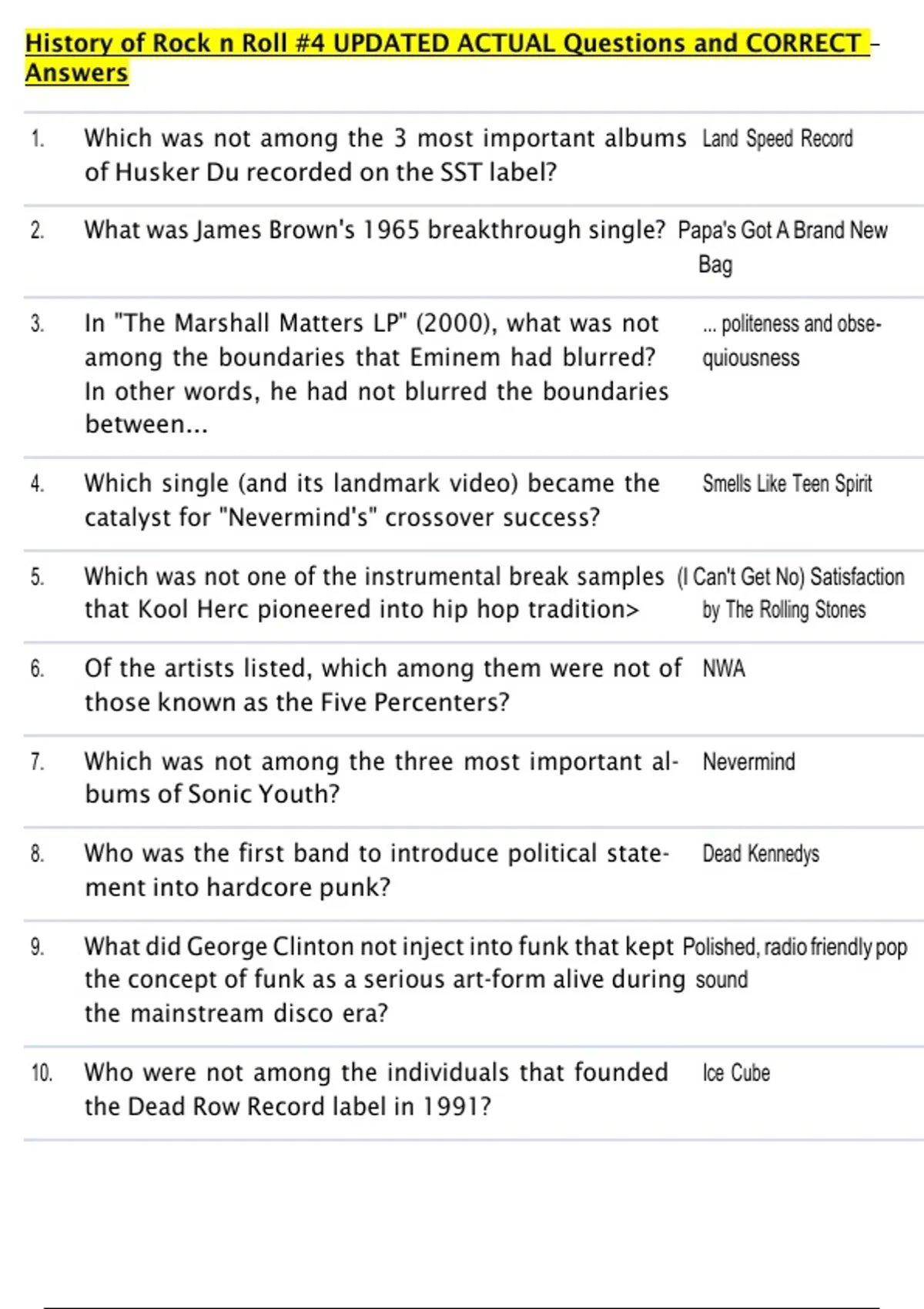 History of Rock n Roll #4 UPDATED ACTUAL Questions and CORRECT Answers ...