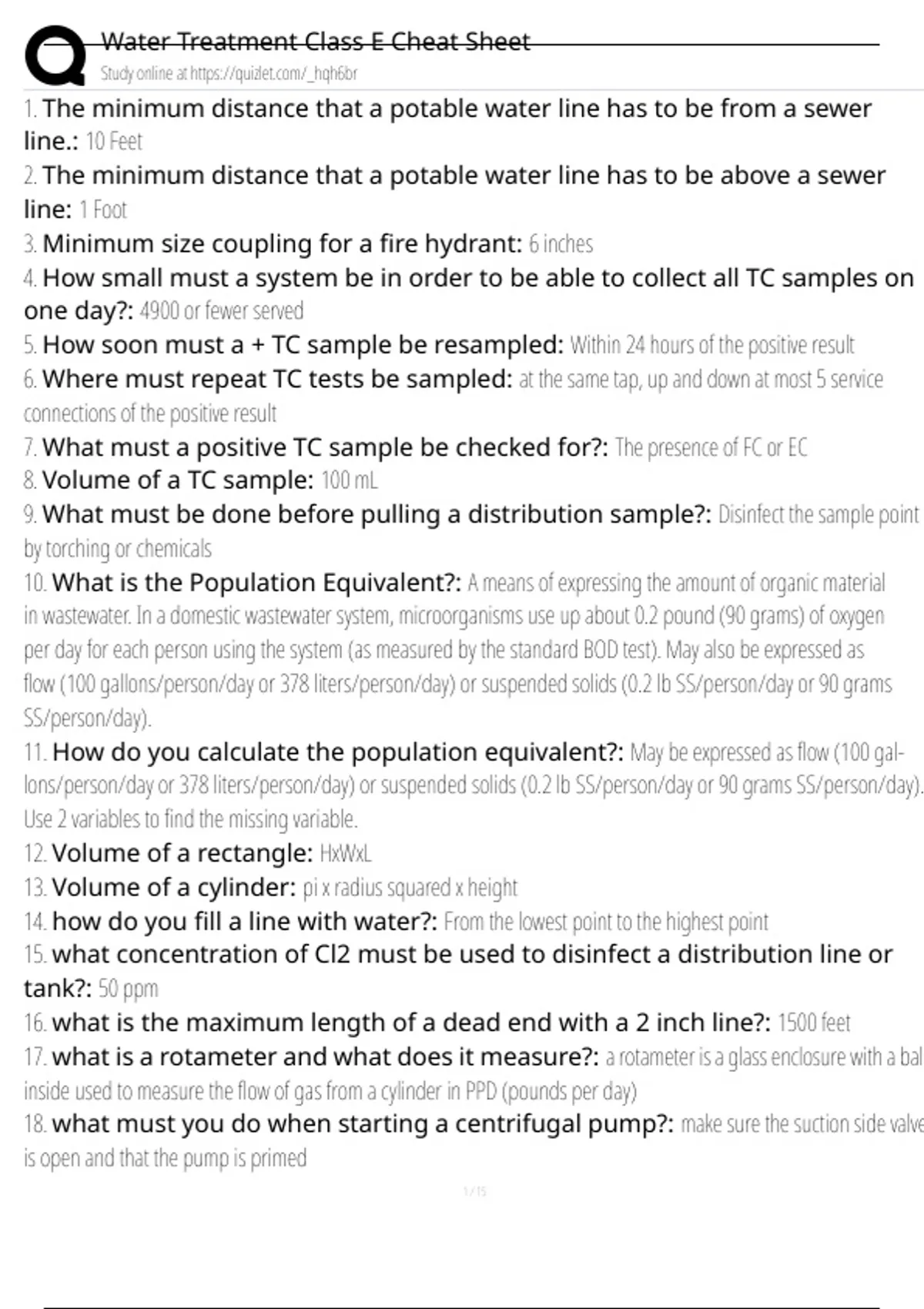 Water Treatment Class E Cheat Sheet Exam Questions and Answers 100% ...